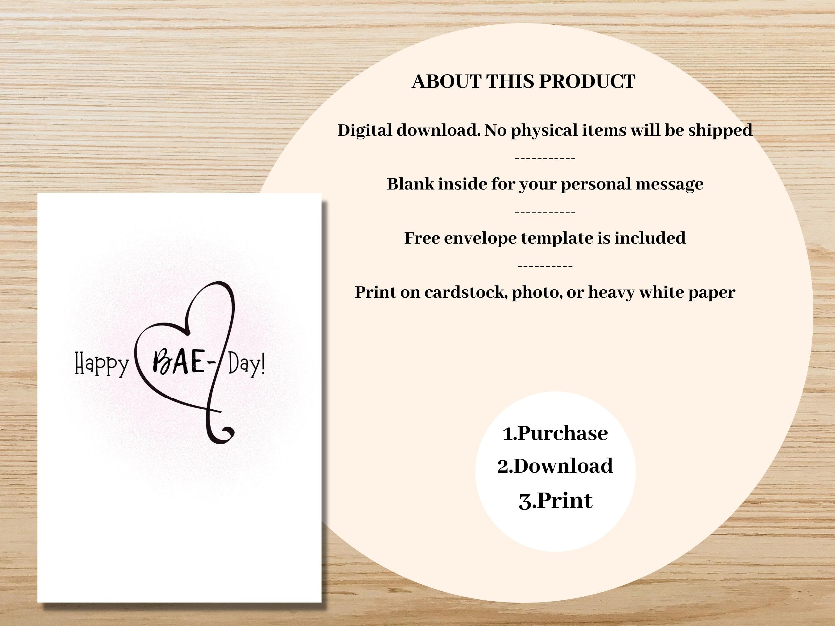 Bae Birthday Card, Happy Bae-day Card for Bae, Blank Inside Card, 5x7 ...