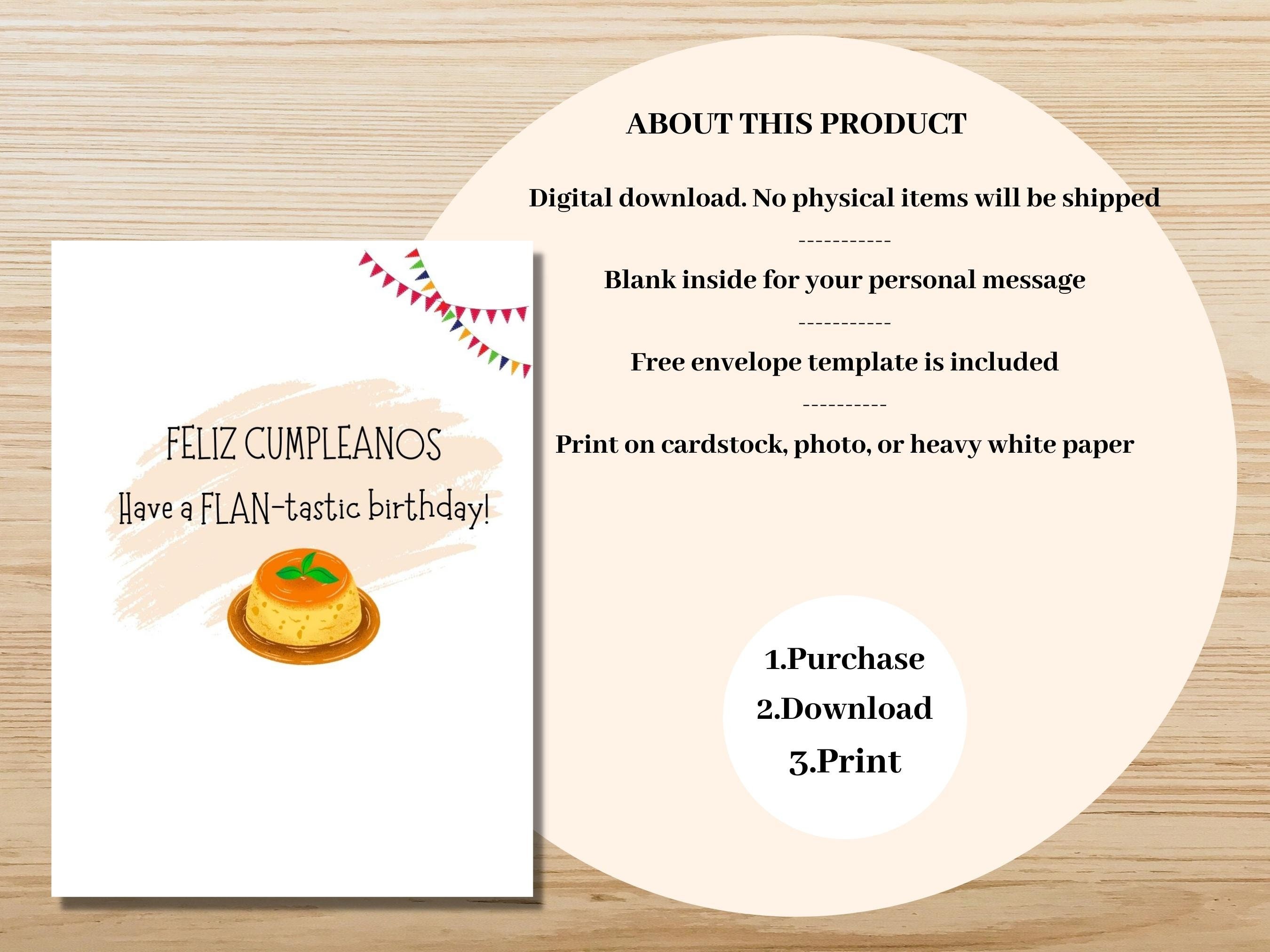 Feliz Cumpleanos Have A Flan-tastic Birthday, Flan Birthday Card, Punny ...