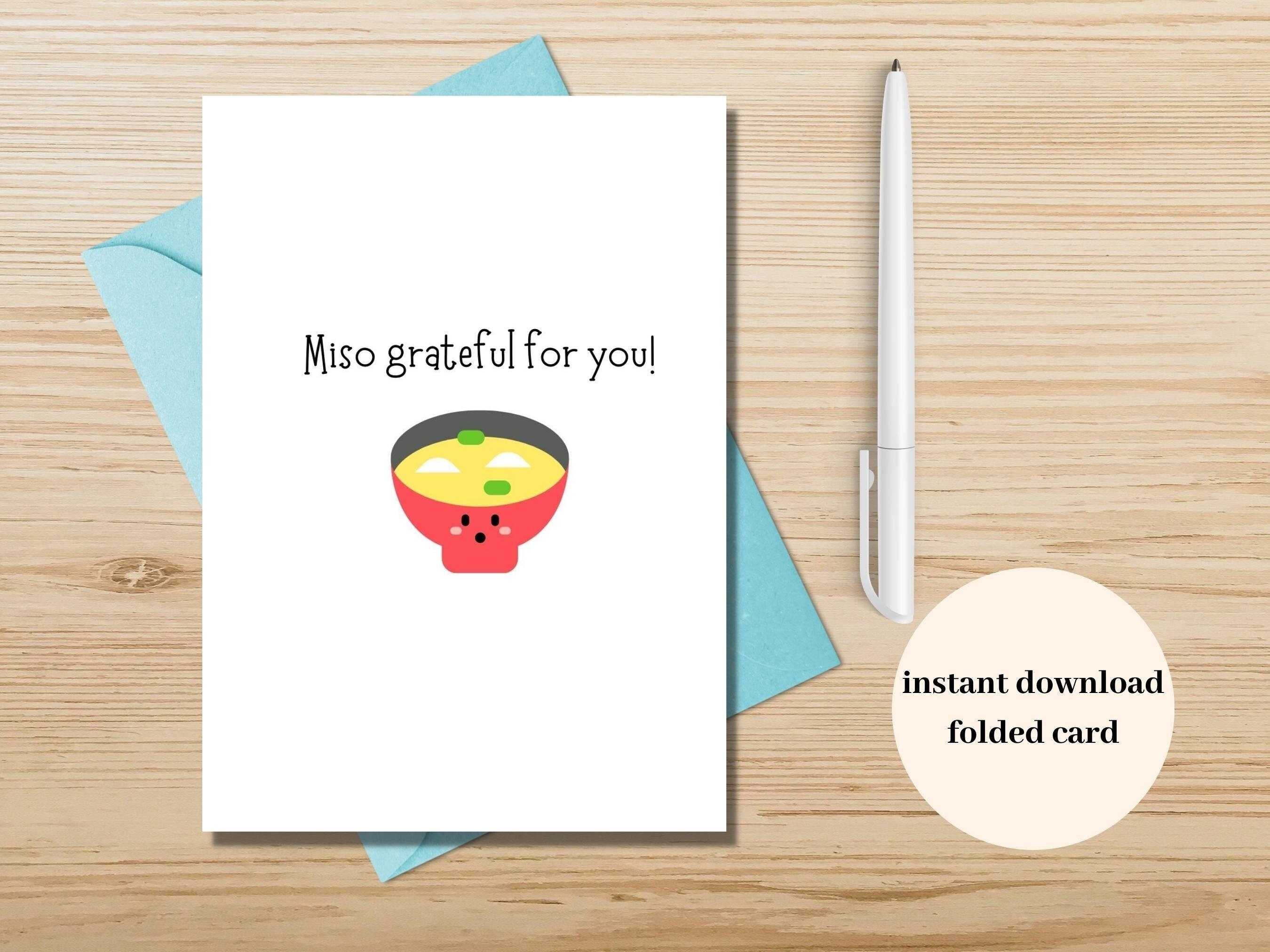 Miso Grateful Card, Thank You Card, Punny Thank You Card, Funny ...