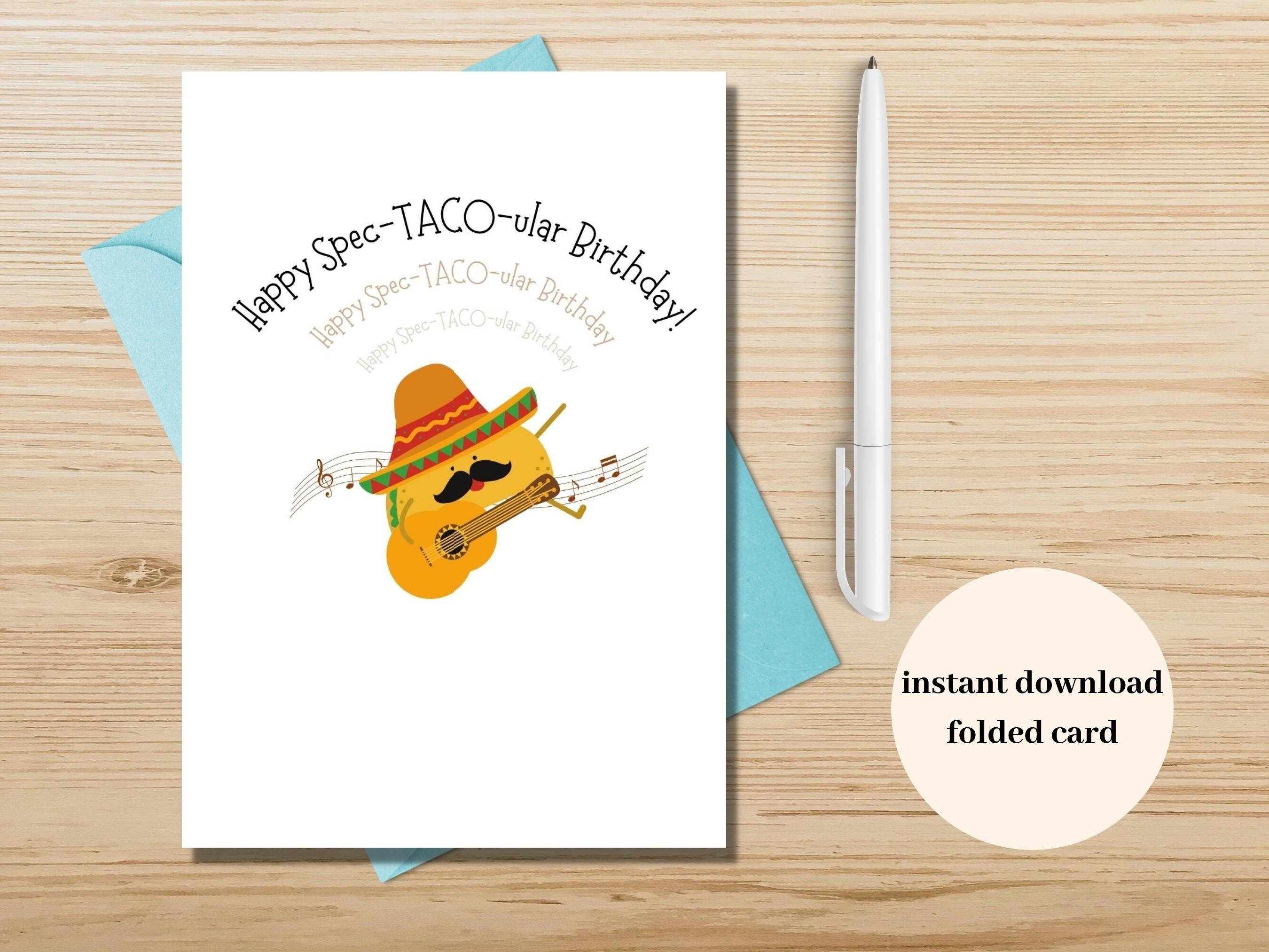 Taco Birthday Card, Spec-taco-ular Birthday, Taco Pun Birthday Card ...