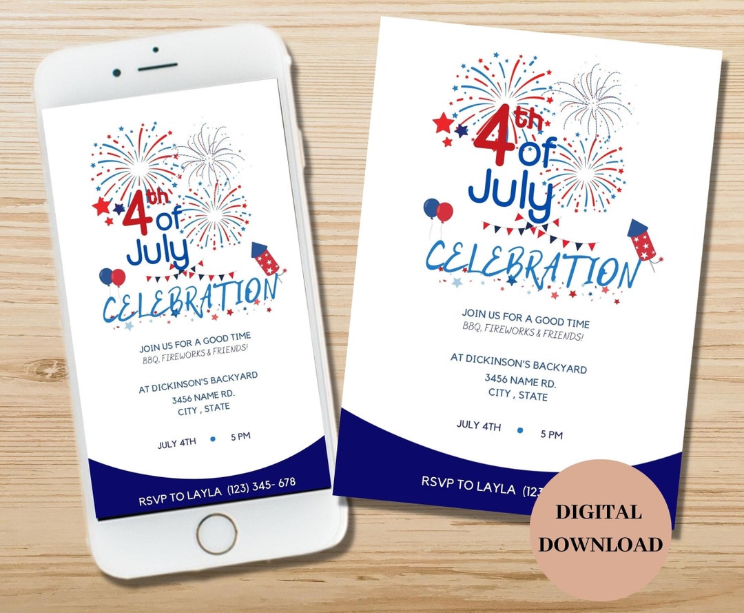 Independence Day Invitation Card, Fourth of July Invitation Card ...