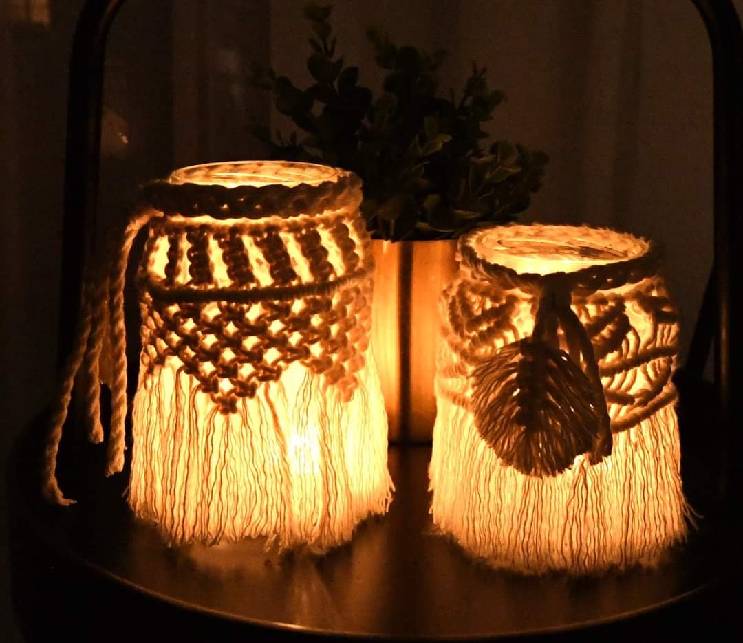 Two Macrame Candle Holders Set, Macrame Home Decor, Candle Cover ...