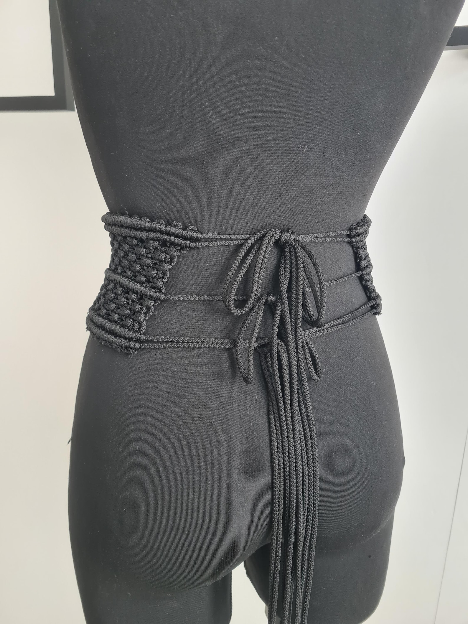 Black Wide Macrame Belt / Handmade Boho Corset / Adjustable Festival ...