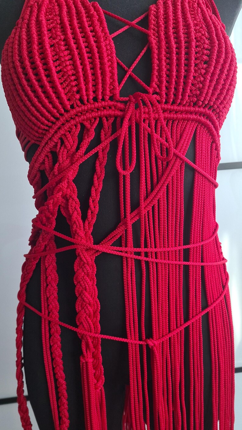 Red Macrame Fringe Dress, Asymmetrical Bohemian Festival Outfit - Etsy