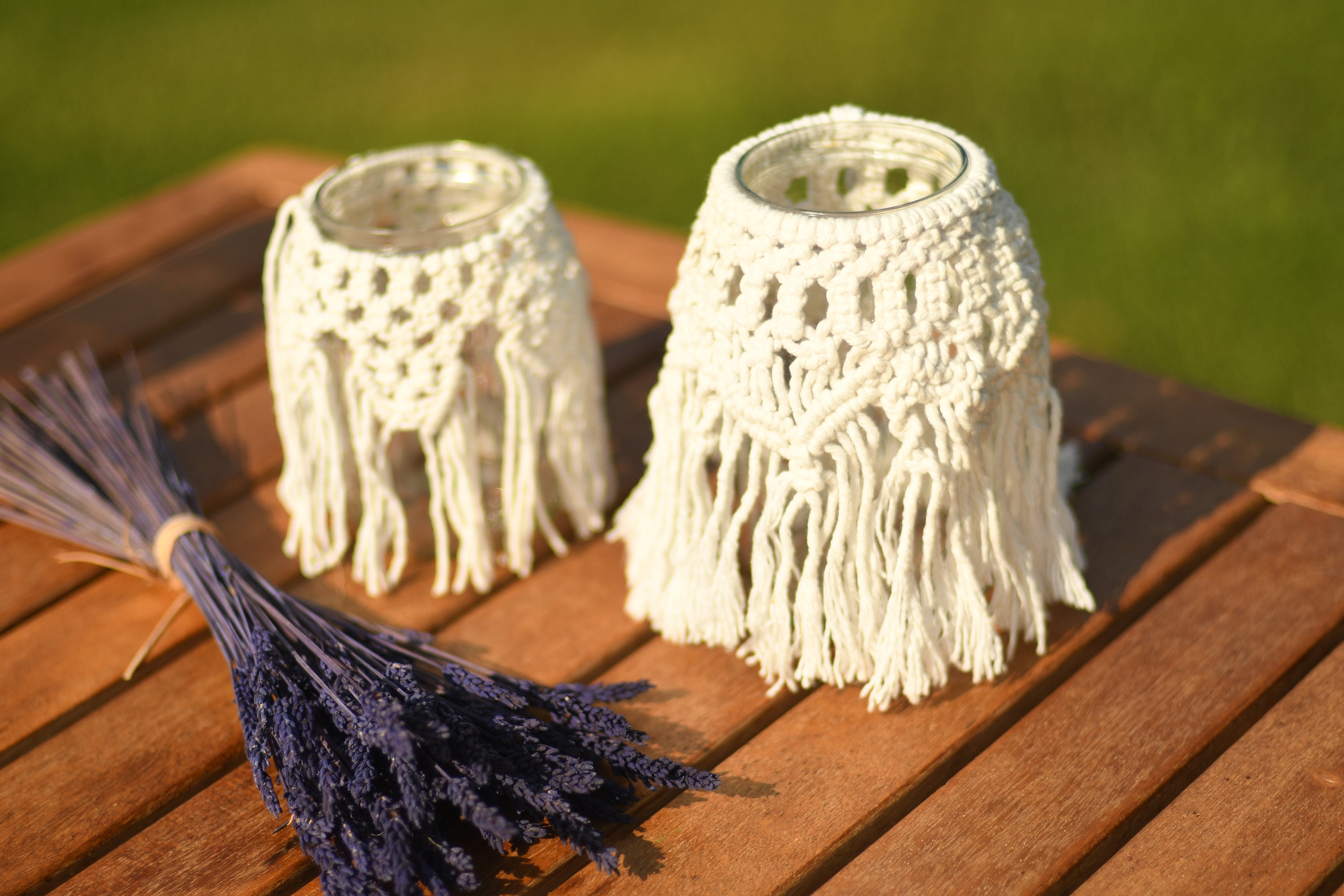 Two Macrame Candle Holders Set, Macrame Home Decor, Candle Cover ...