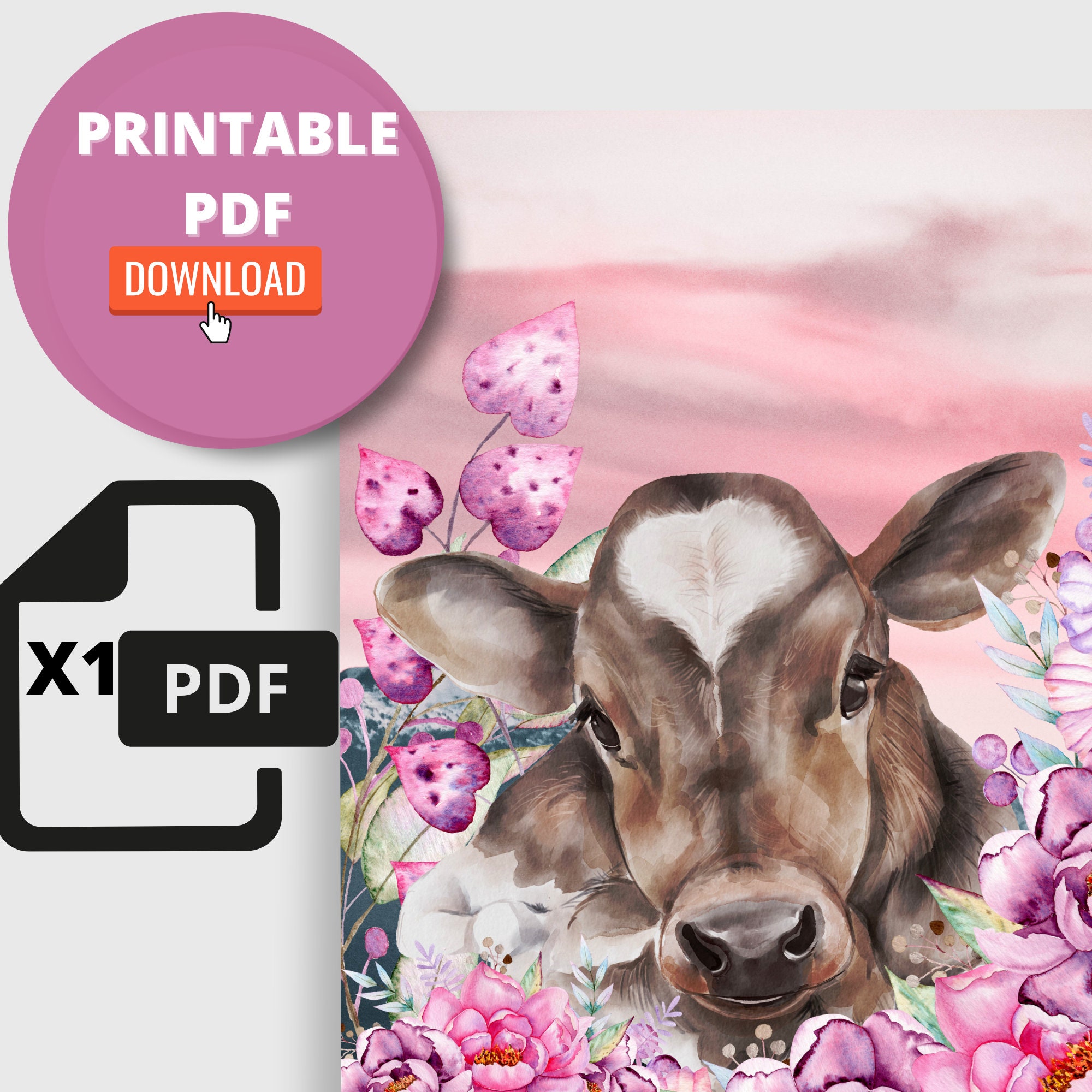 Printable Digital Cow Art ; US Letter Size, A5, A6 - Etsy