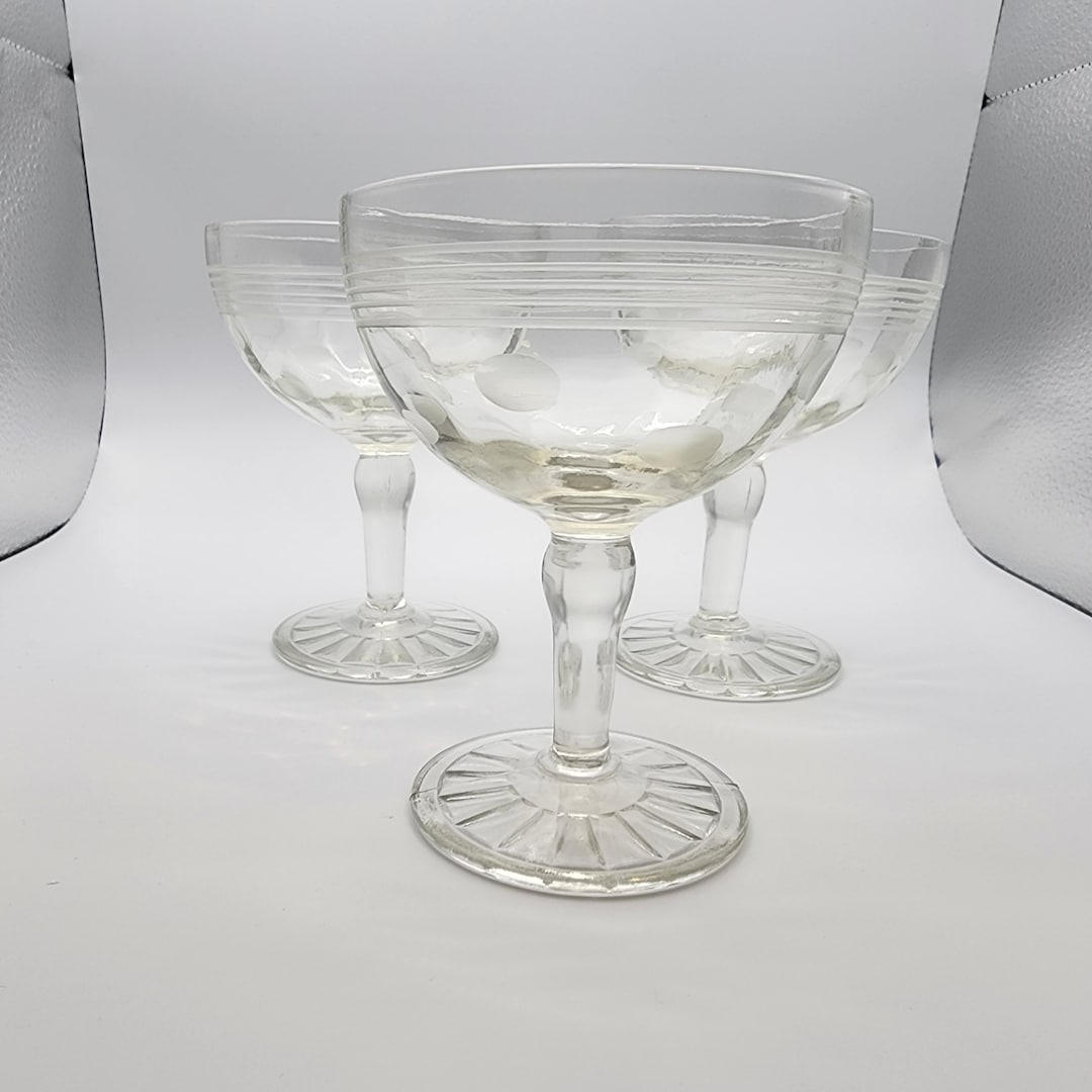 Standard Glass Company Tall Champagne Coupe Etched Dots & Lines Bulbous ...