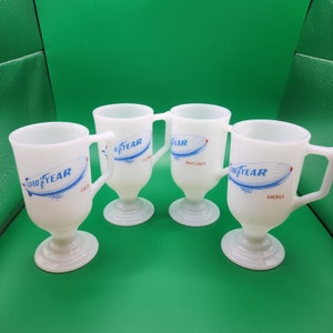 Goodyear Blimp Footed Vintage Milk Glass Irish Coffee Mugs Set of 4 ...