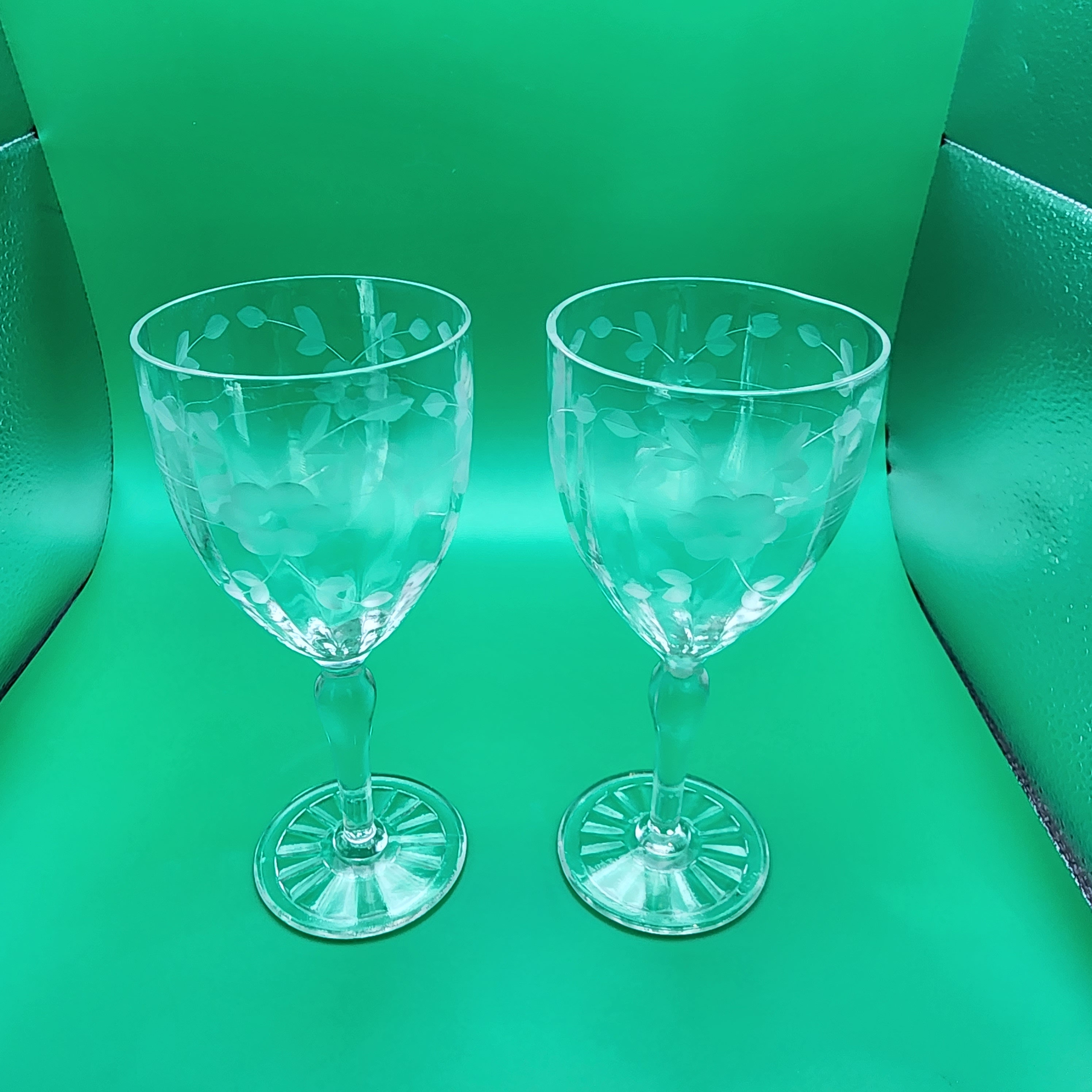 Standard Glass Co Water Goblets Cut 92 Lady Leg Stem Flowers & Rings ...
