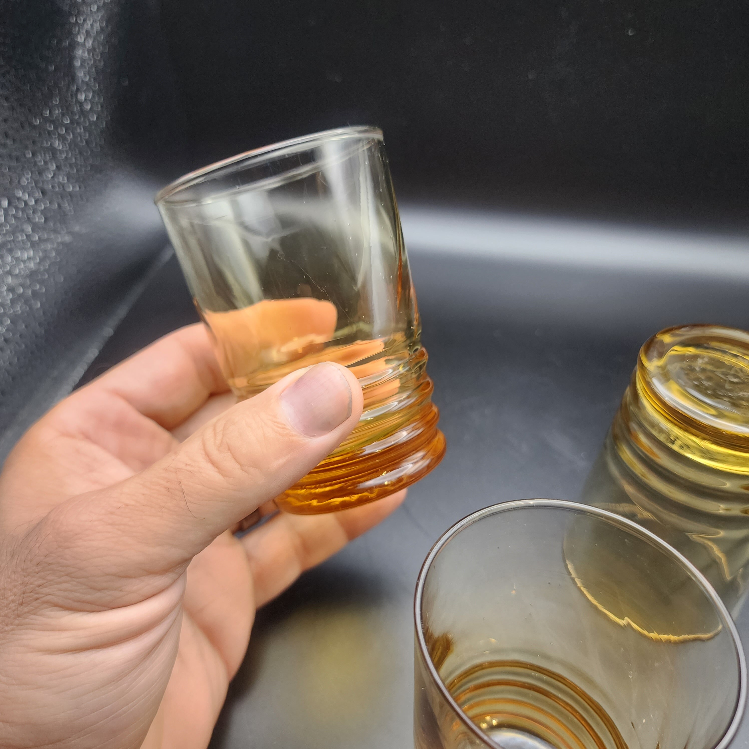 Libbey Malibu Honey Amber Vintage Juice Glasses Ribbed Swirl Pattern ...