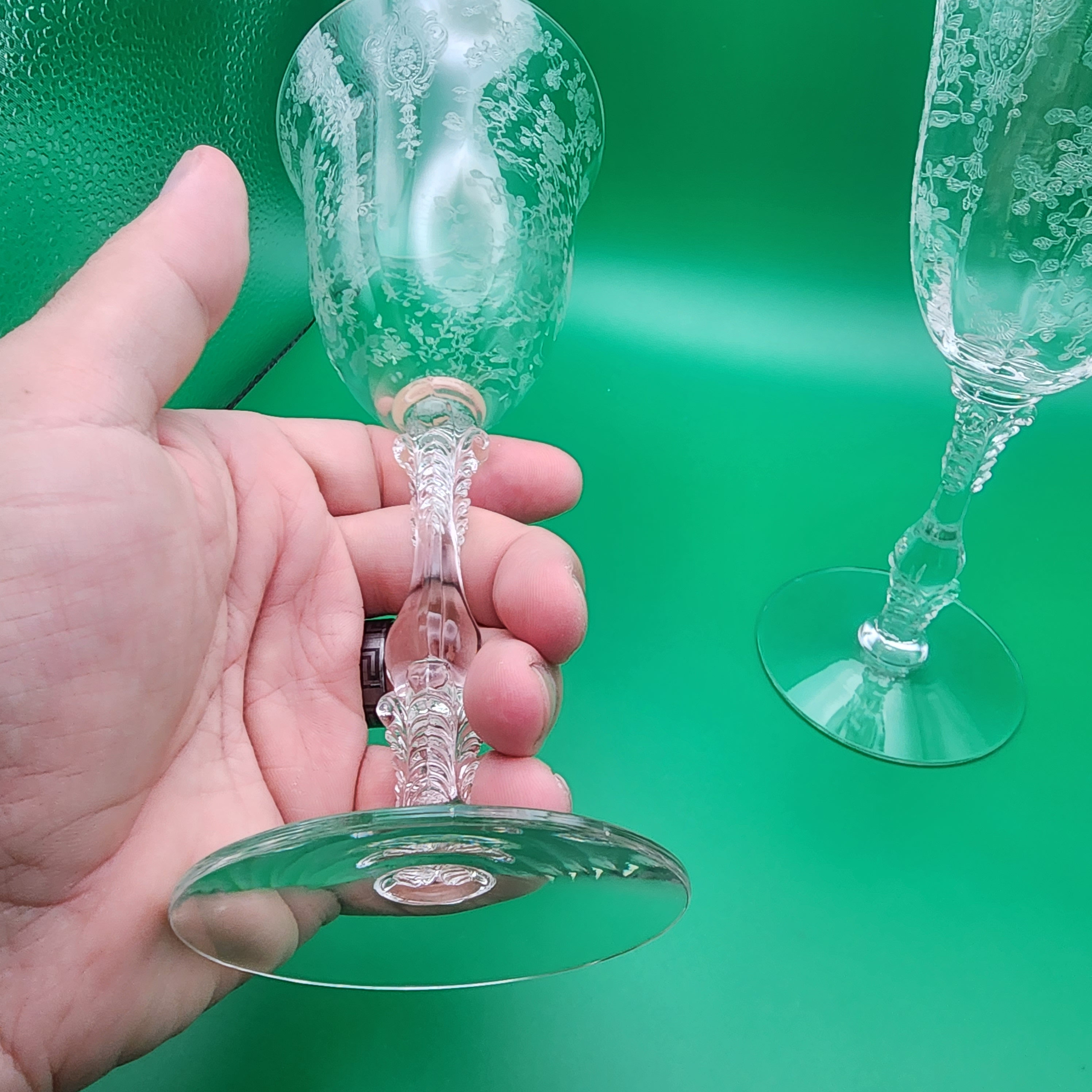 Cambridge Glass Rose Point Clear Etched Crystal Stemmed Vintage Water ...