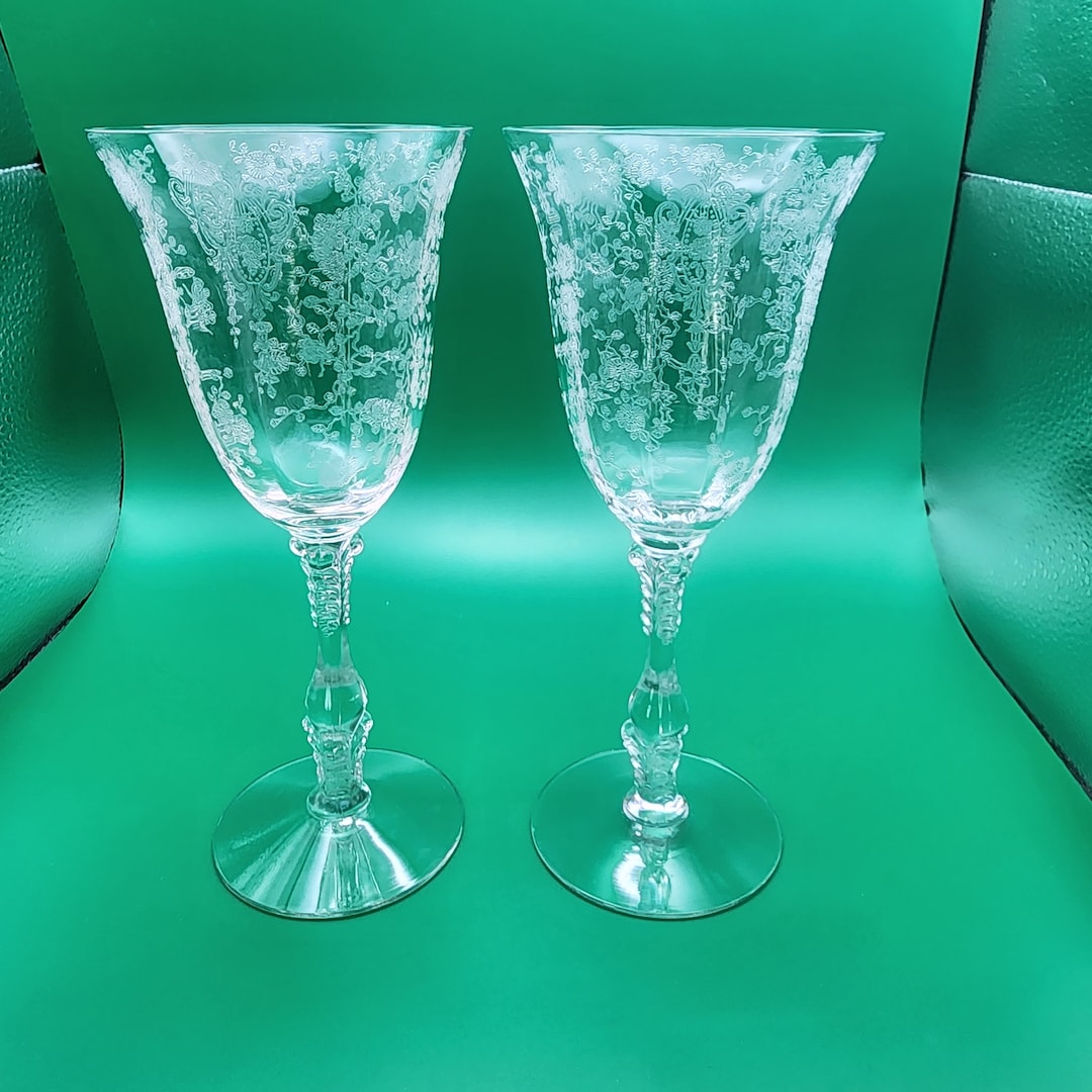 Cambridge Glass Rose Point Clear Etched Crystal Stemmed Vintage Water ...