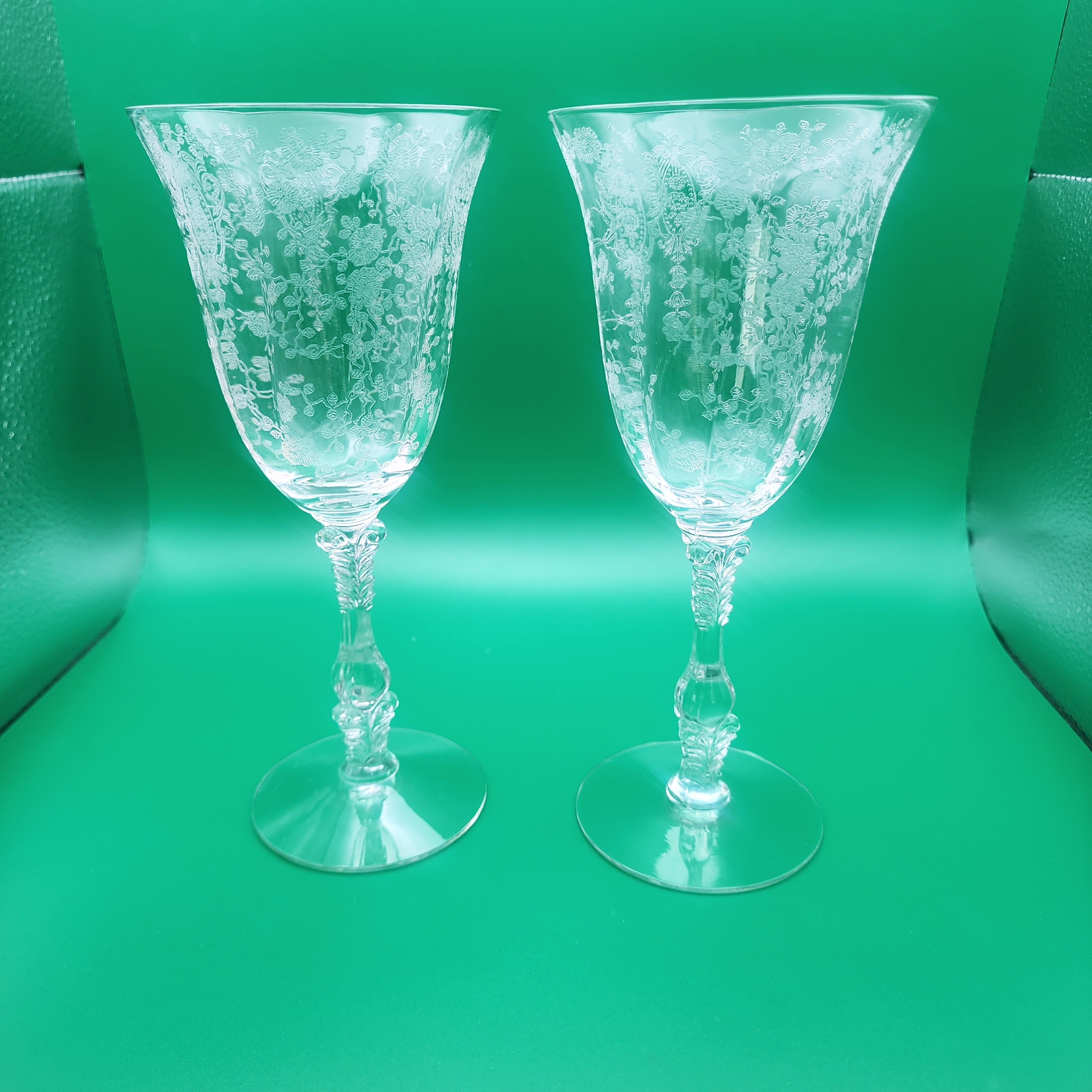 Cambridge Glass Rose Point Clear Etched Crystal Stemmed Vintage Water ...