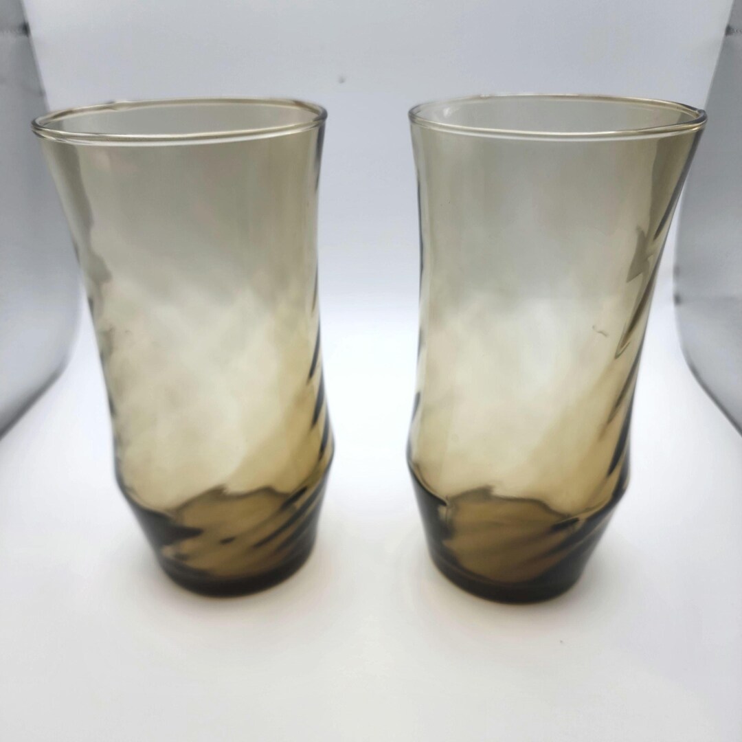 Libbey Optic Swirl Tumblers Tawney Brown Iced Tea Glasses Vintage Pair ...