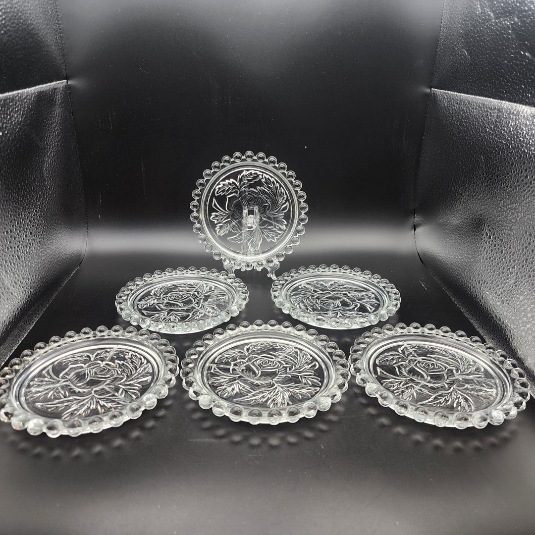 Forever Crystal Coasters Set of 4 Vintage Glass Beaded Edge Floral Rose ...