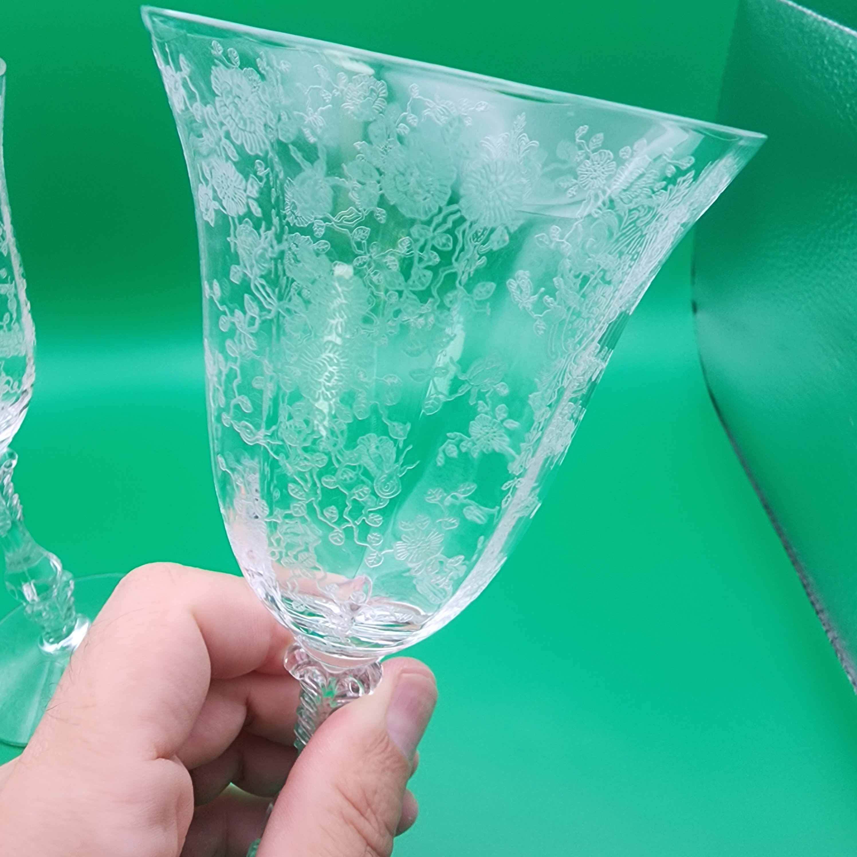 Cambridge Glass Rose Point Clear Etched Crystal Stemmed Vintage Water ...