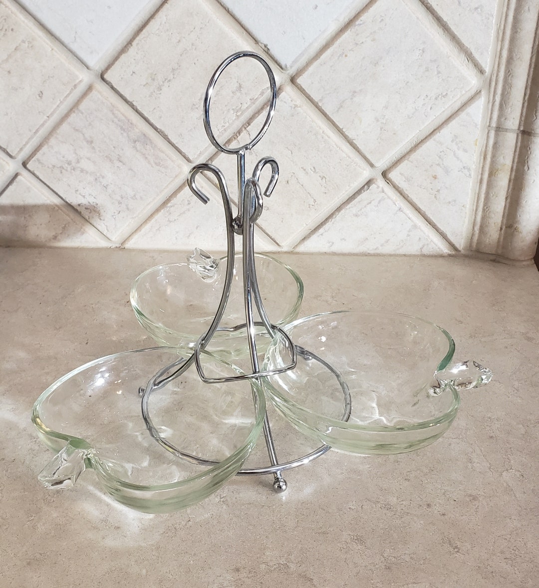 Unique Relish Set With 3 Shallow Apple Bowls and Silver Color Metal ...