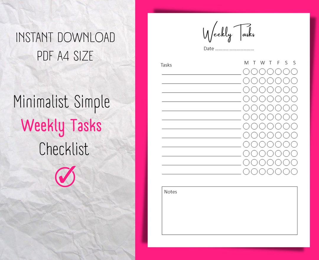 Minimalist Simple Weekly Checklist List | Easy Print From Home ...