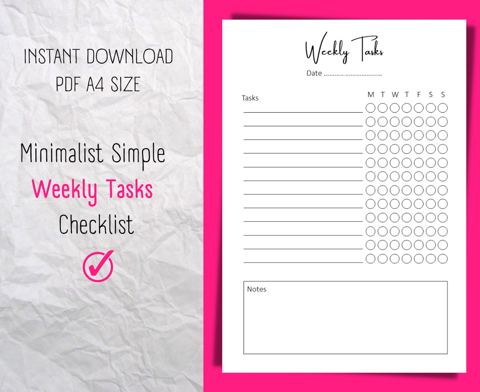 Minimalist Simple Weekly Checklist List Easy Print From Home Instant ...