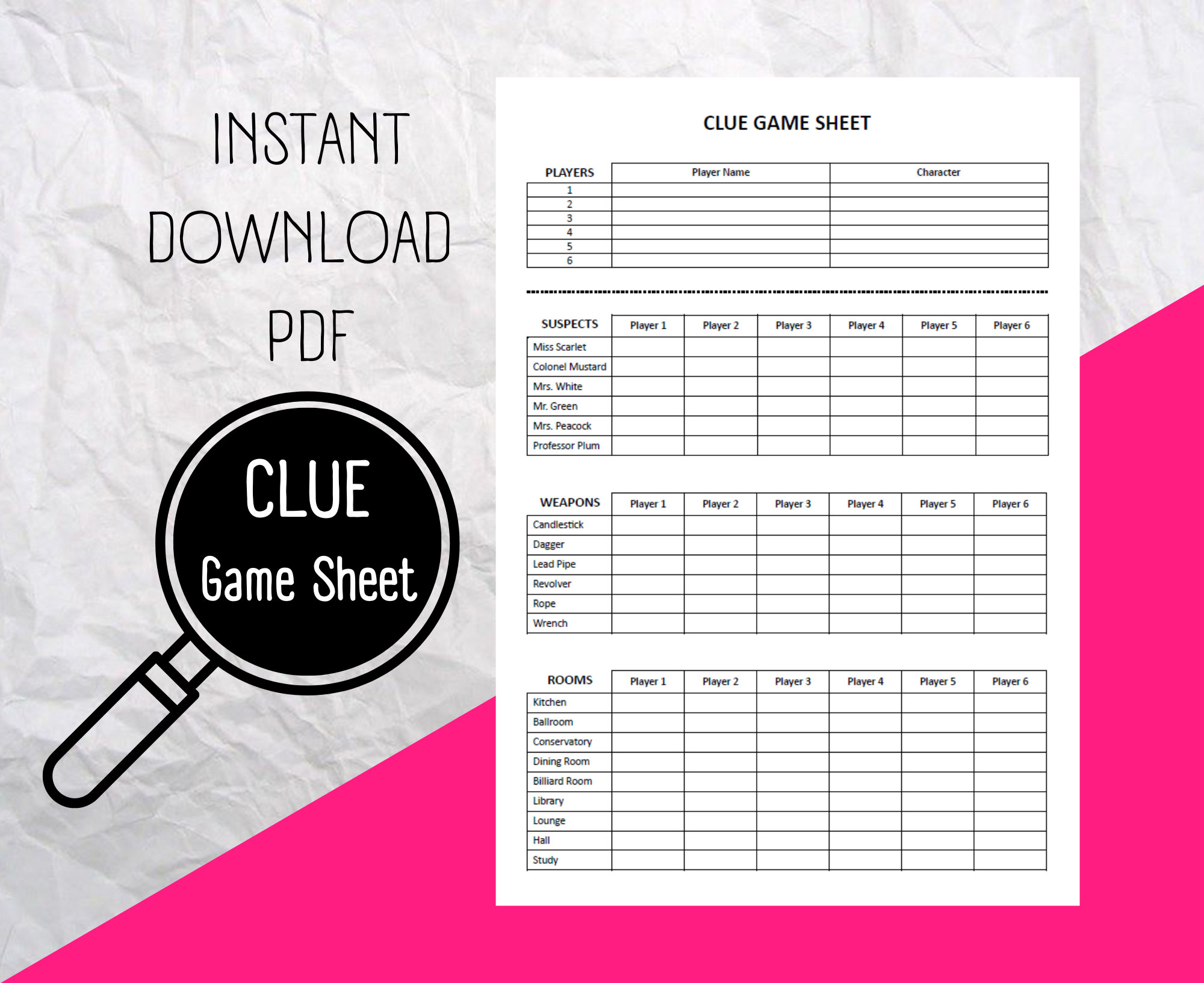 Clue/cluedo Score Sheet | Instant Download PDF - Etsy Australia