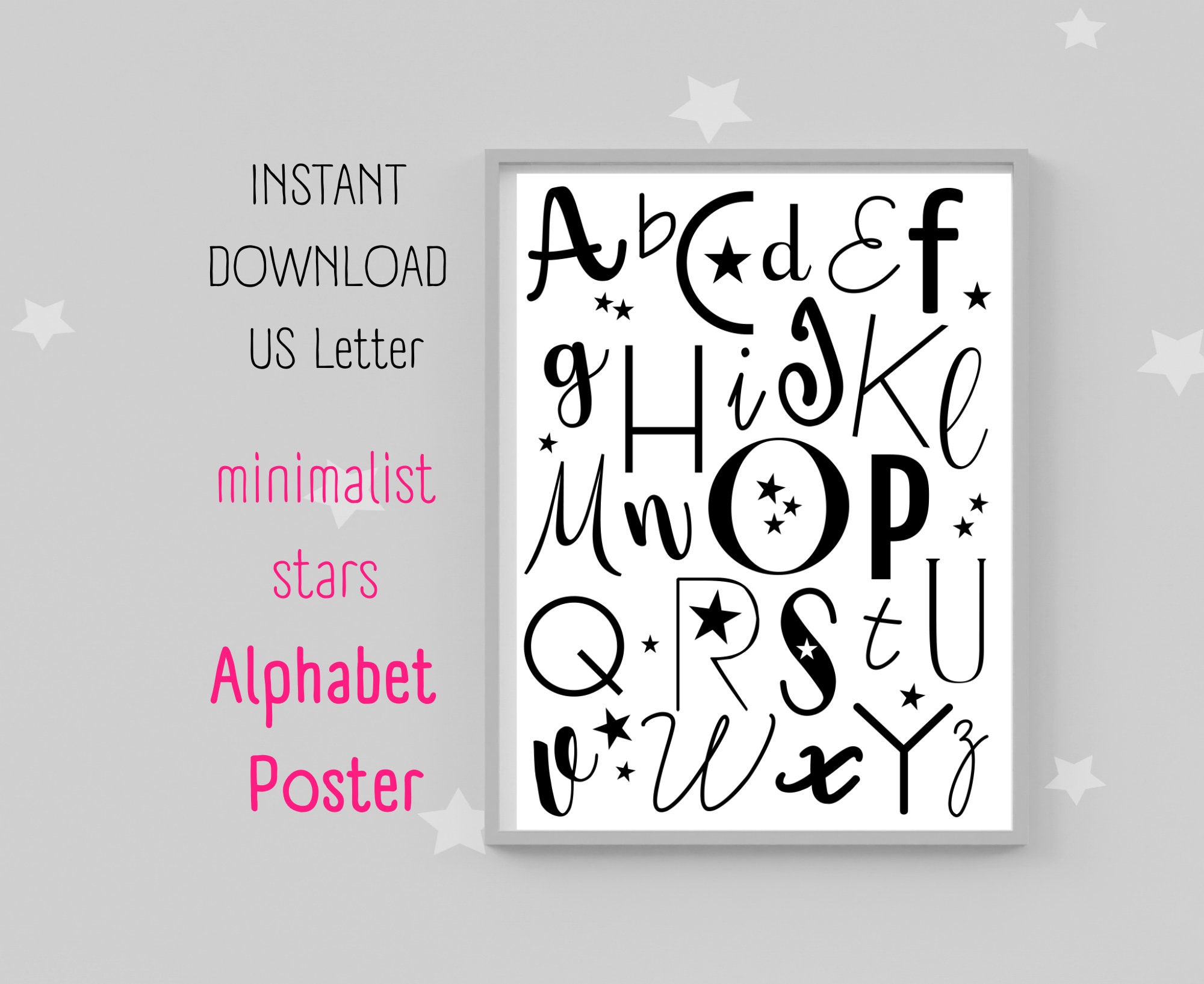 Minimalist Stars Alphabet Poster Instant Download Print - Etsy