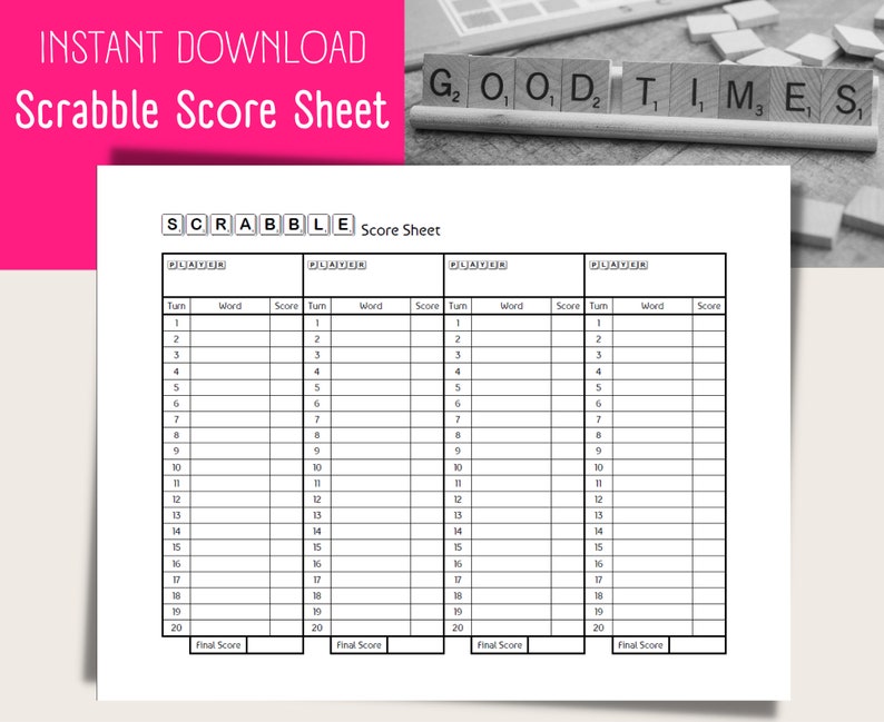 Scrabble Score Card Sheet | Instant Download PDF | US Letter/a4 Size - Etsy