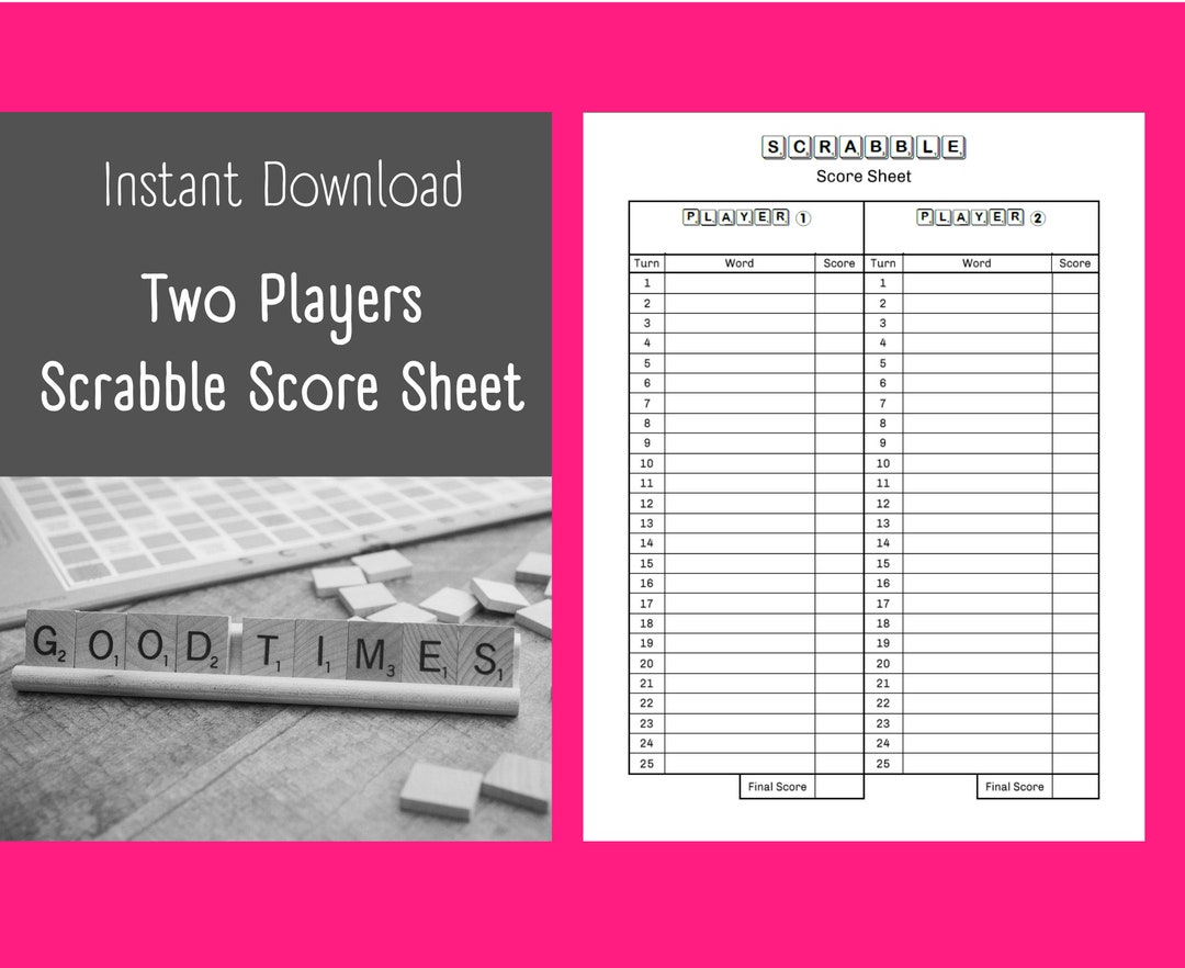 Scrabble Score Card Sheet for Two Players | Instant Download PDF - Etsy