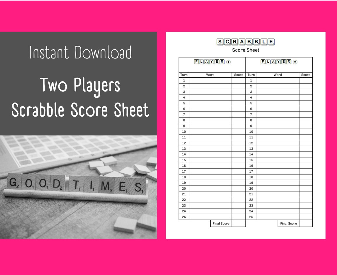 Scrabble Score Card Sheet for Two Players | Instant Download PDF - Etsy