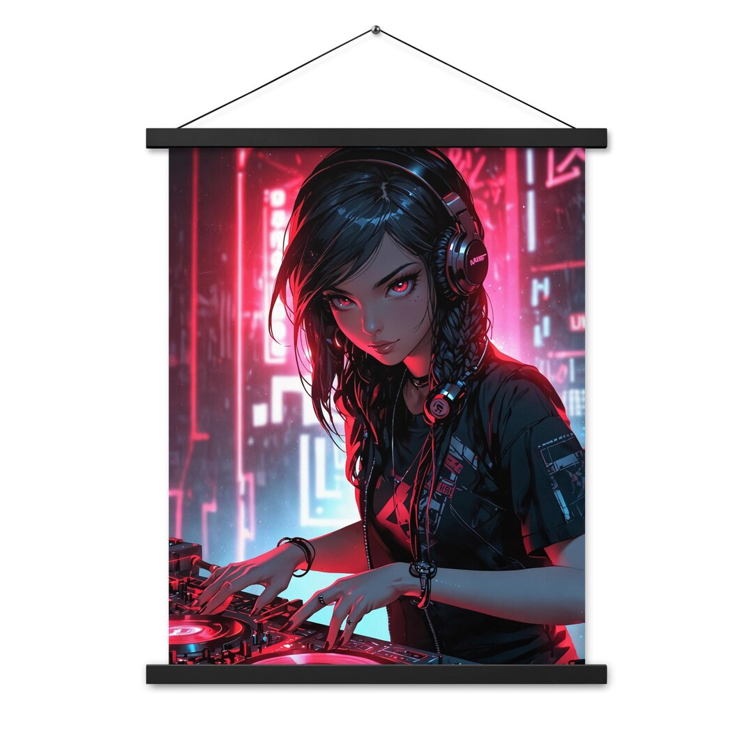 Futuristic DJ Girl Poster – Neon Red Vibe Poster With Hangers - Etsy