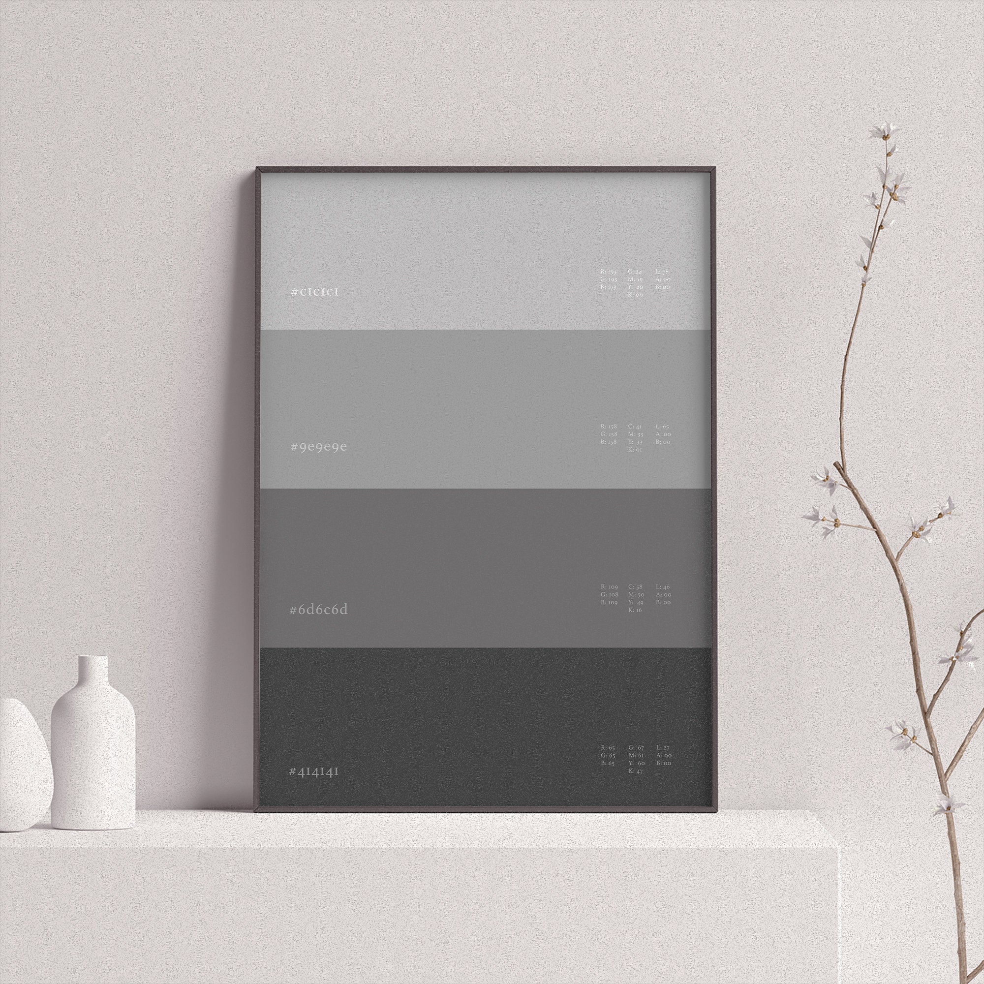 Modern Gray Scale Color Palette Poster, Shades of Color Art, Black and ...