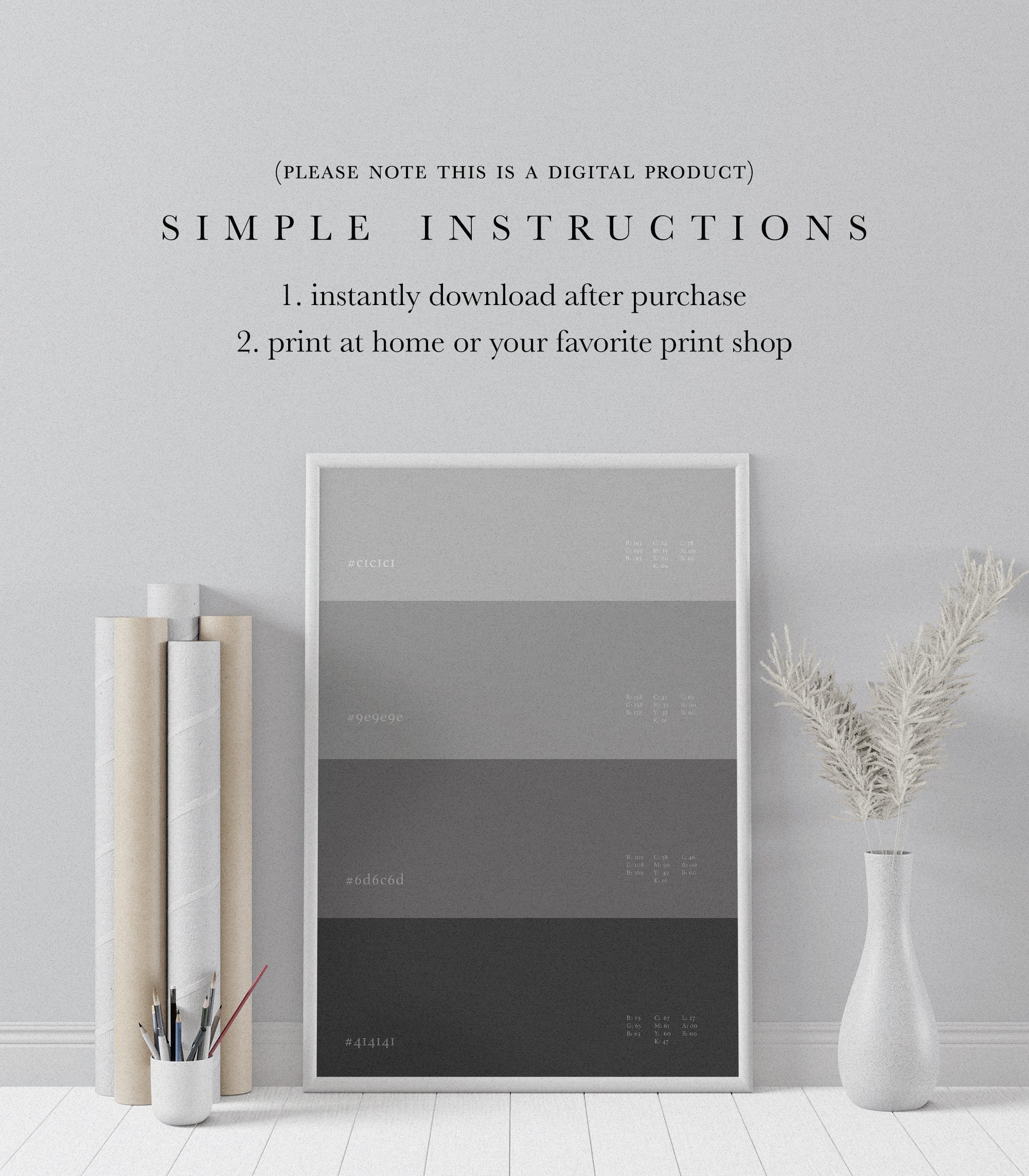 Modern Gray Scale Color Palette Poster, Shades of Color Art, Black and ...