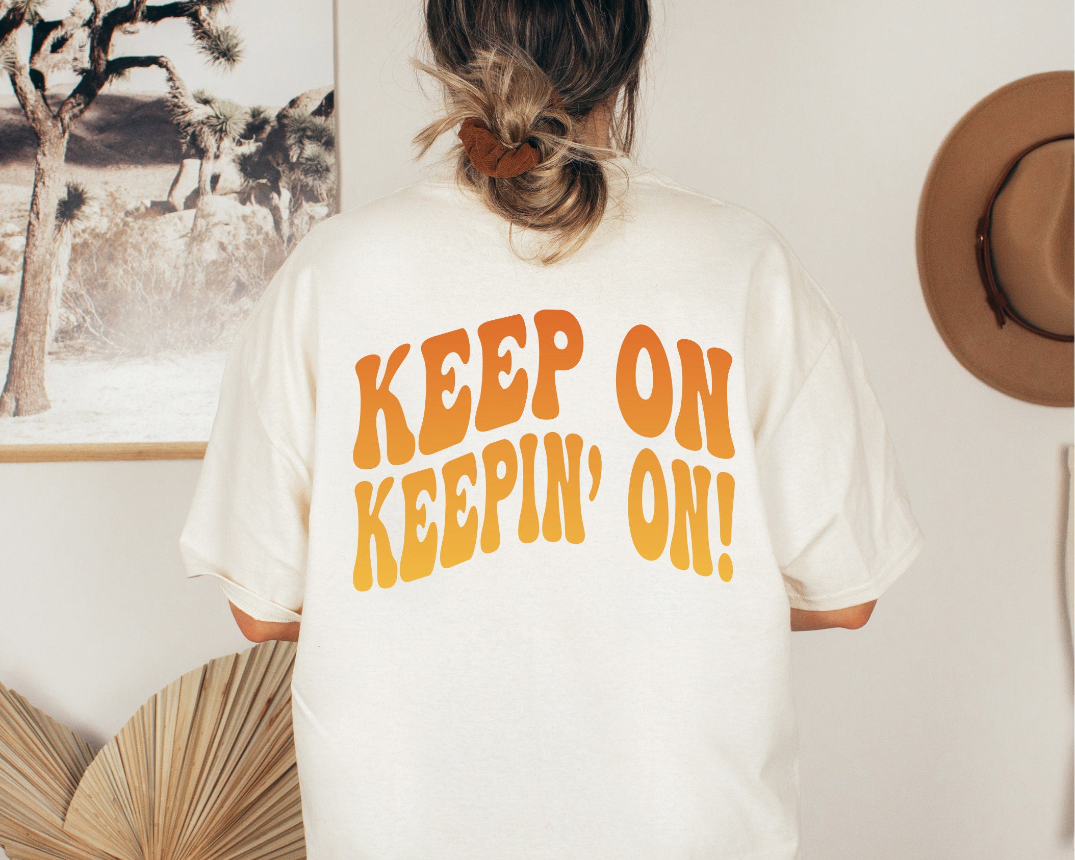 Keep on Keepin' on Oversized Tee Shirt, Retro Smile Face Tee, Positive ...