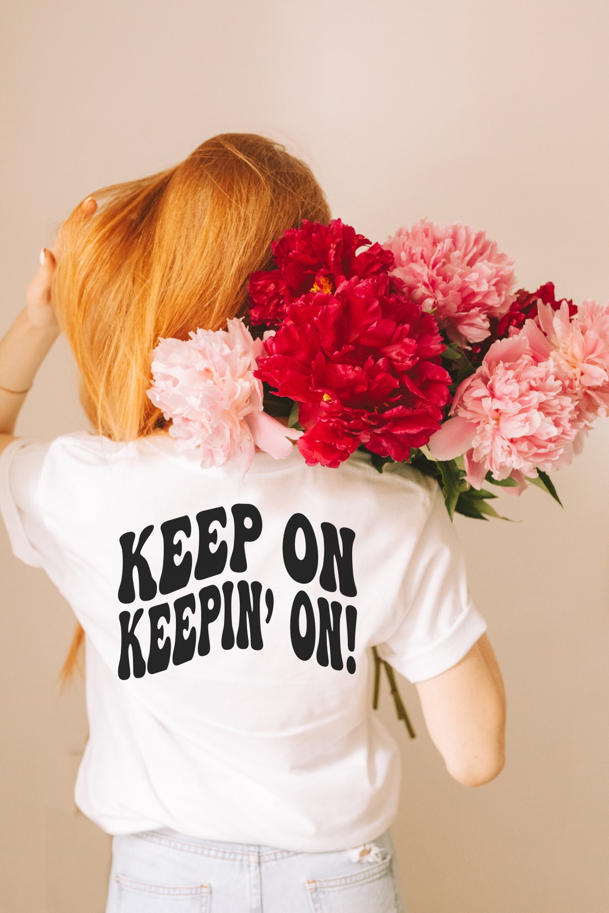 Keep on Keepin' on Oversized Tee Shirt, Retro Smile Face Tee, Positive ...