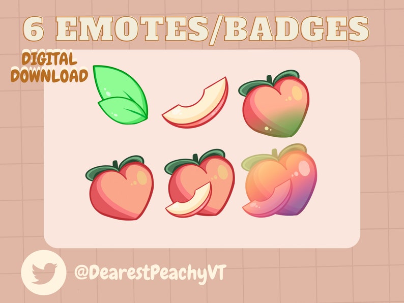 Peach Emotes/sub Badges 6 for Streamers Cute Emojis Discord, Youtube ...