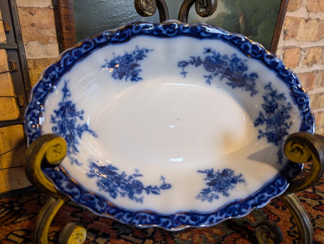 Antique Flow Blue Stanley Pottery Touraine Serving Bowl - Etsy