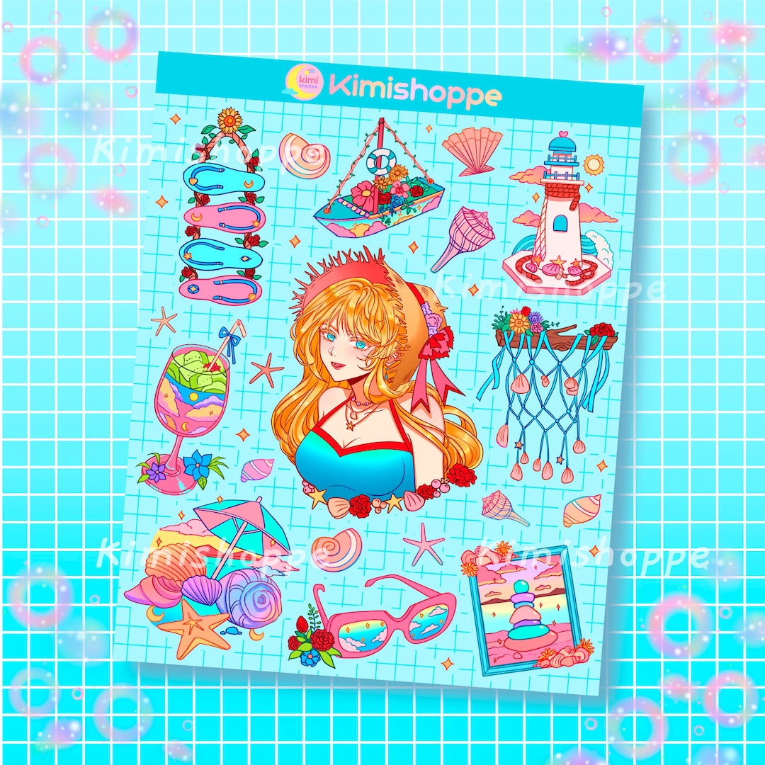 Summer Aesthetic Sticker Sheet Vinyl Glossy Matte Waterproof Stationery ...