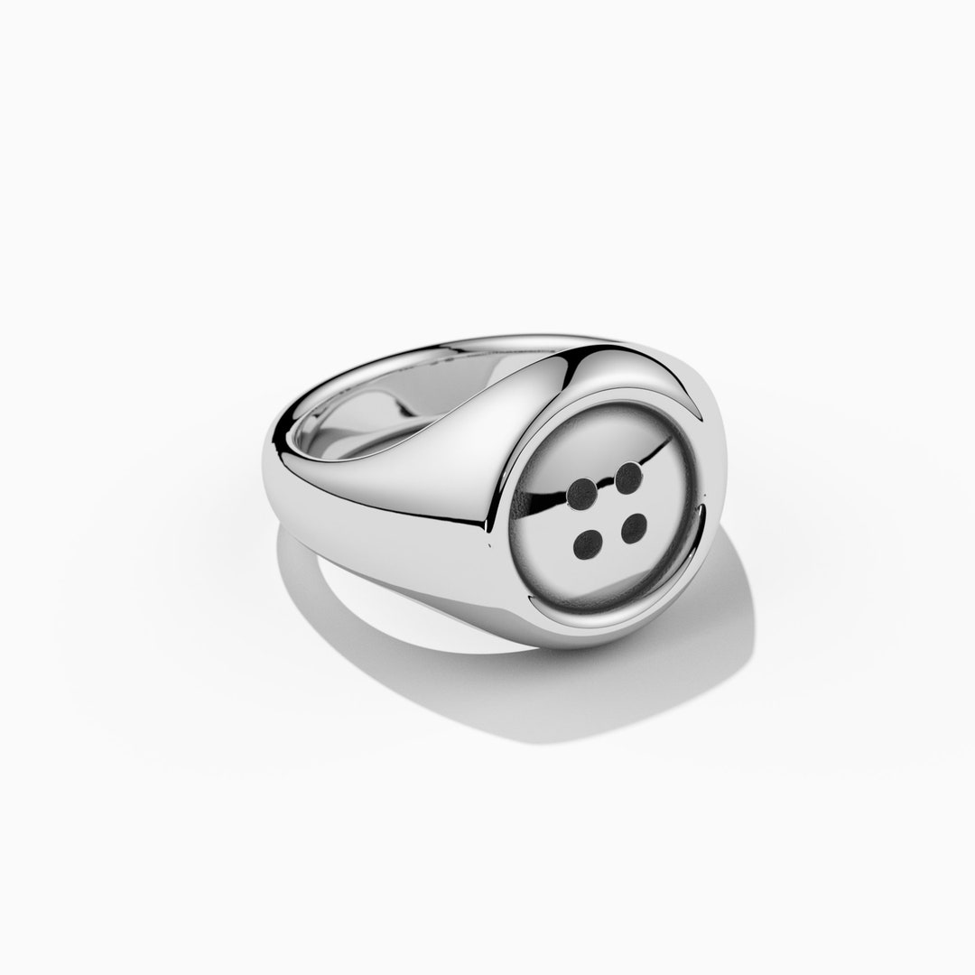 Handmade Sterling Silver Women's Button Ring, Unique Mens Button Signet ...
