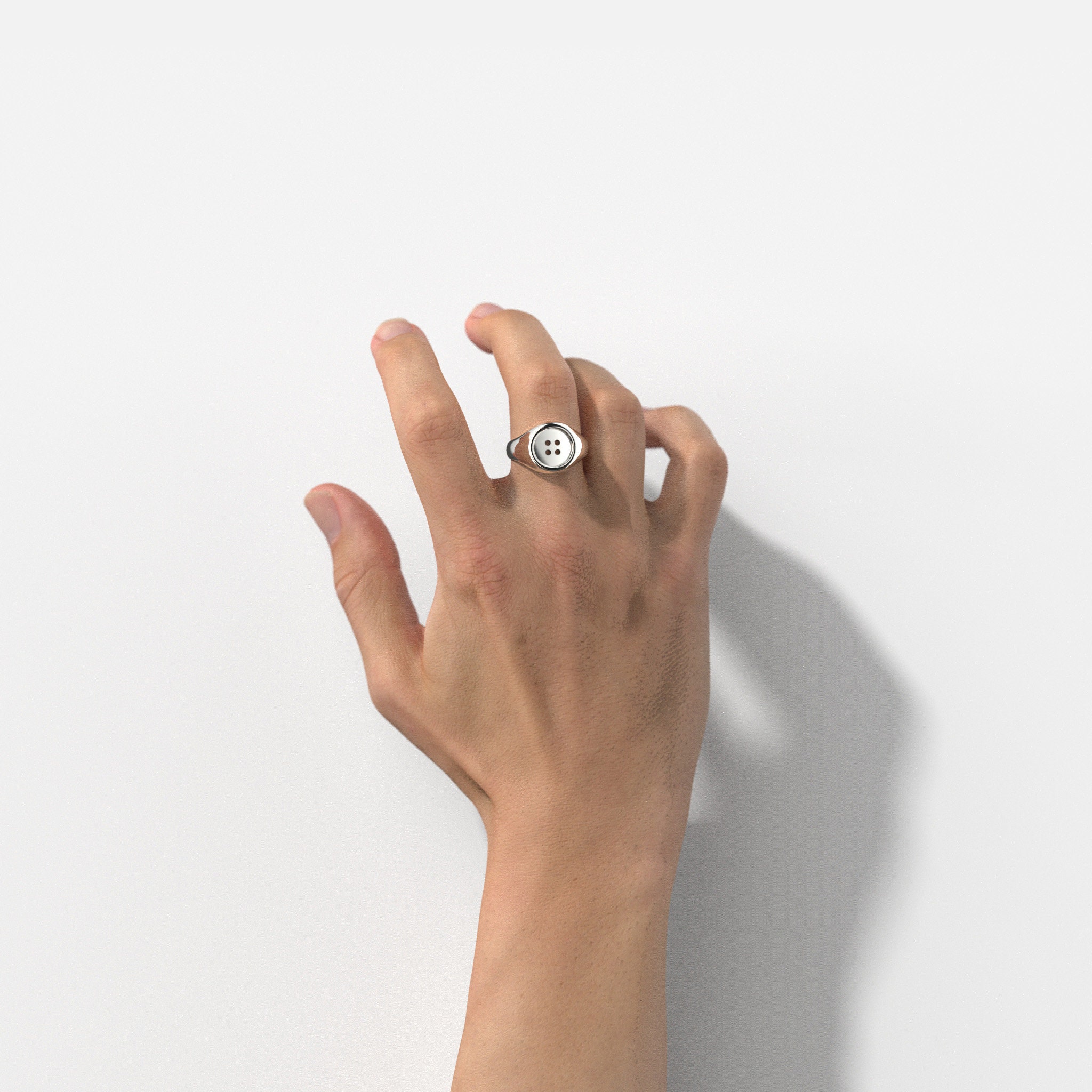 Handmade Sterling Silver Women's Button Ring, Unique Mens Button Signet ...