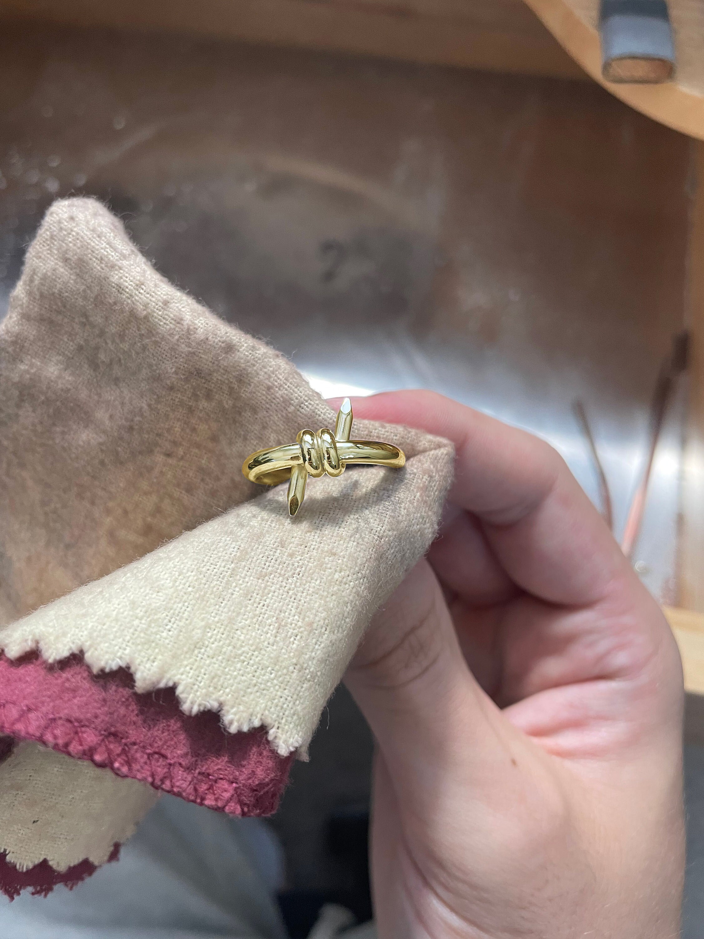 Solid 14K Gold Barbed Wire Ring, 14kgold Wire Band Ring, Handmade Womens Jewelry Ring, Elegant ...