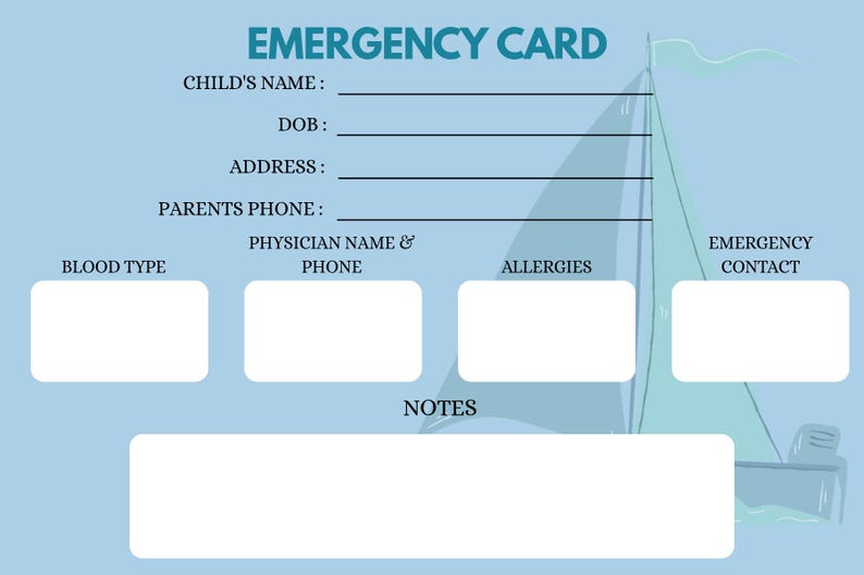Editable Emergency Contact Card | Printable ICE Card | Wallet Size ...