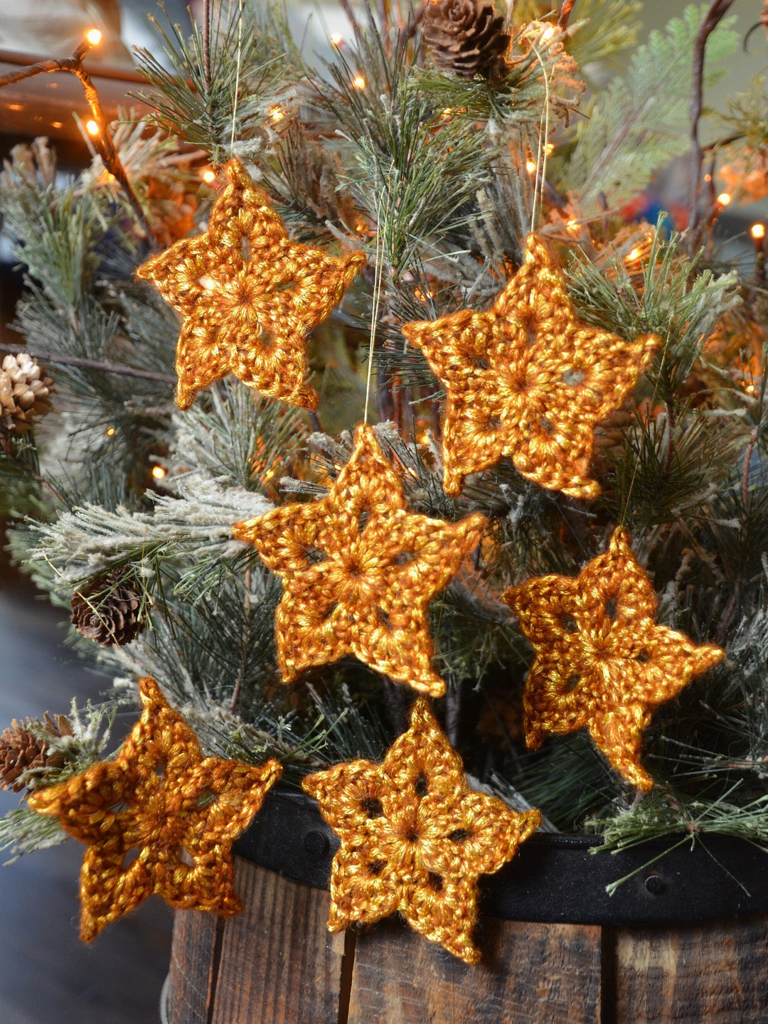 Set of 6 Crochet Shimmer Star Ornaments - 4 Color Options - Etsy