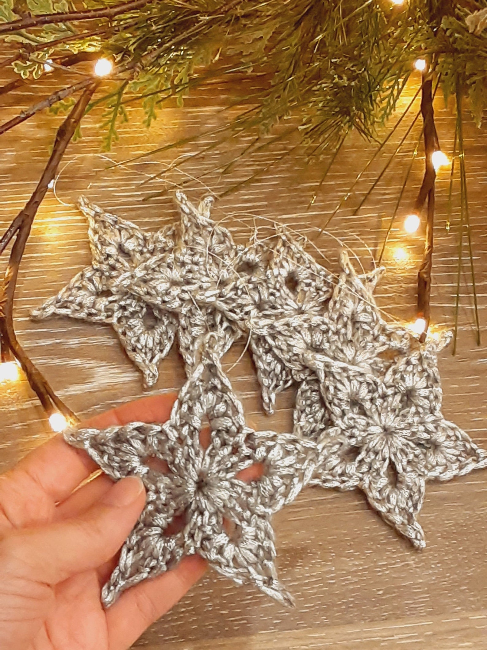 Set of 6 Crochet Shimmer Star Ornaments - 4 Color Options - Etsy