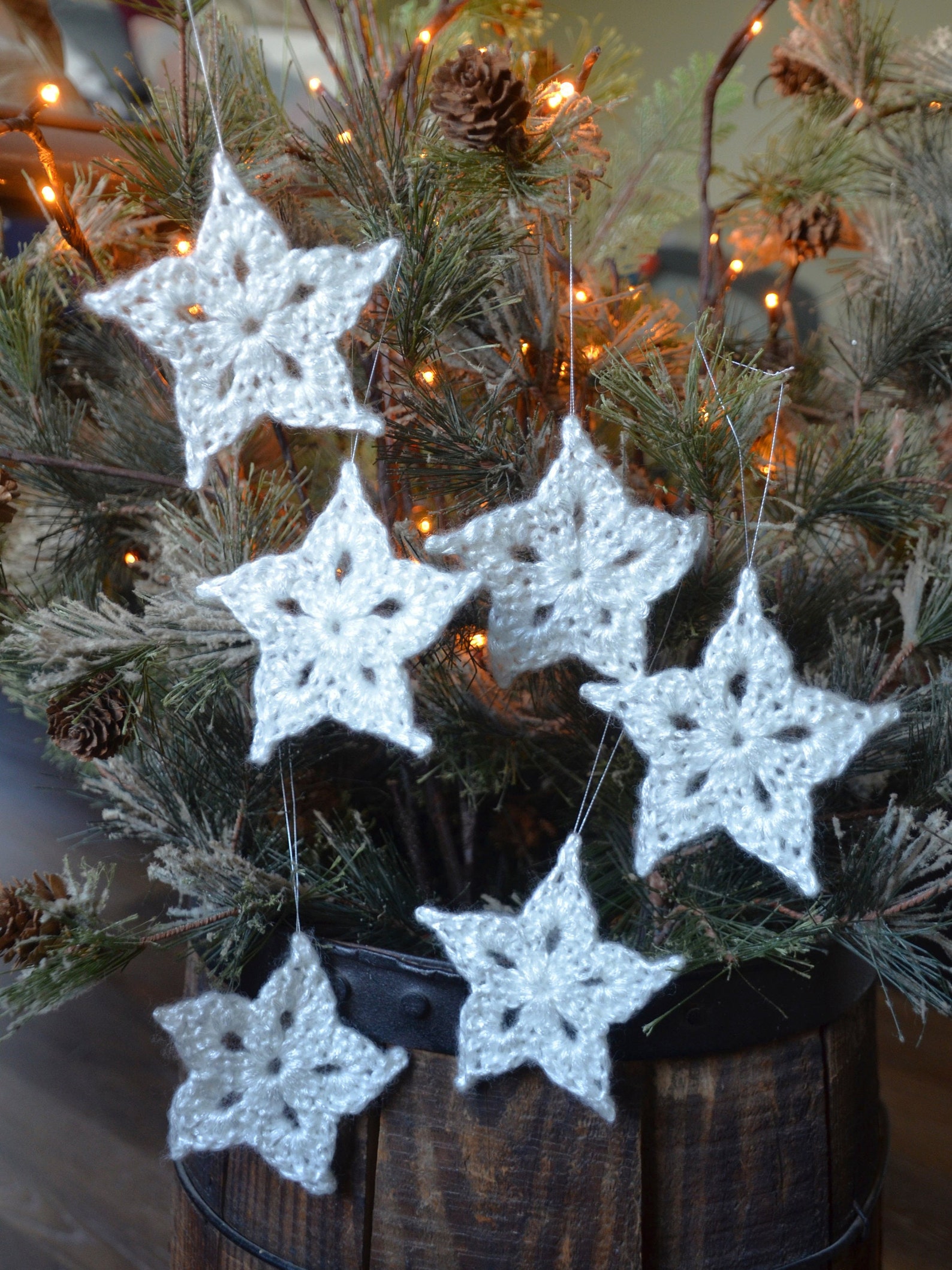 Set of 6 Crochet Shimmer Star Ornaments - 4 Color Options - Etsy