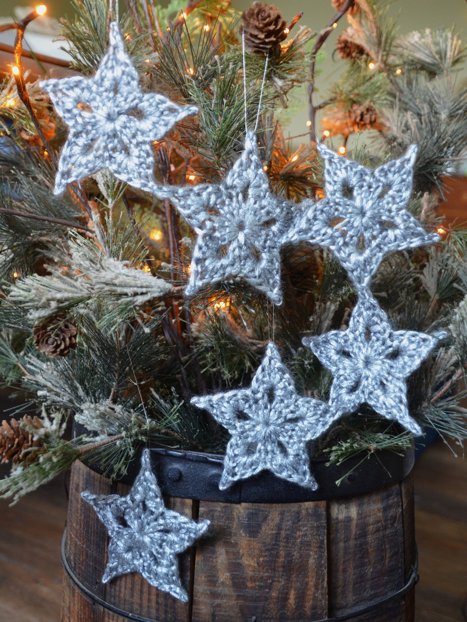 Set of 6 Crochet Shimmer Star Ornaments - 4 Color Options - Etsy