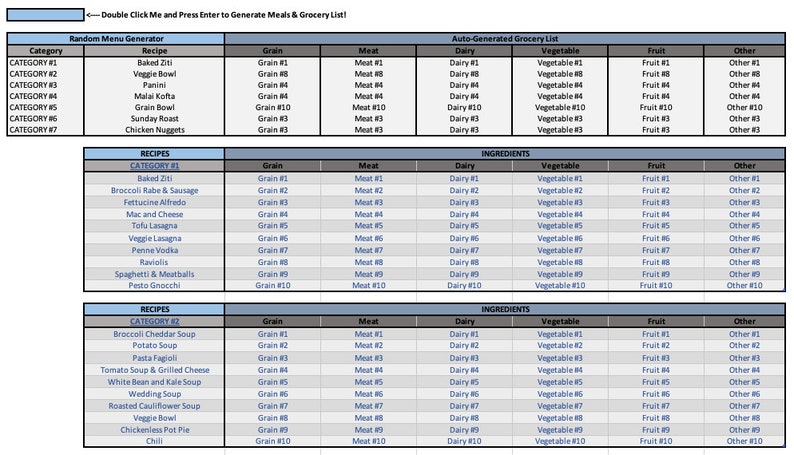 Random Meal and Grocery List Generator - Etsy