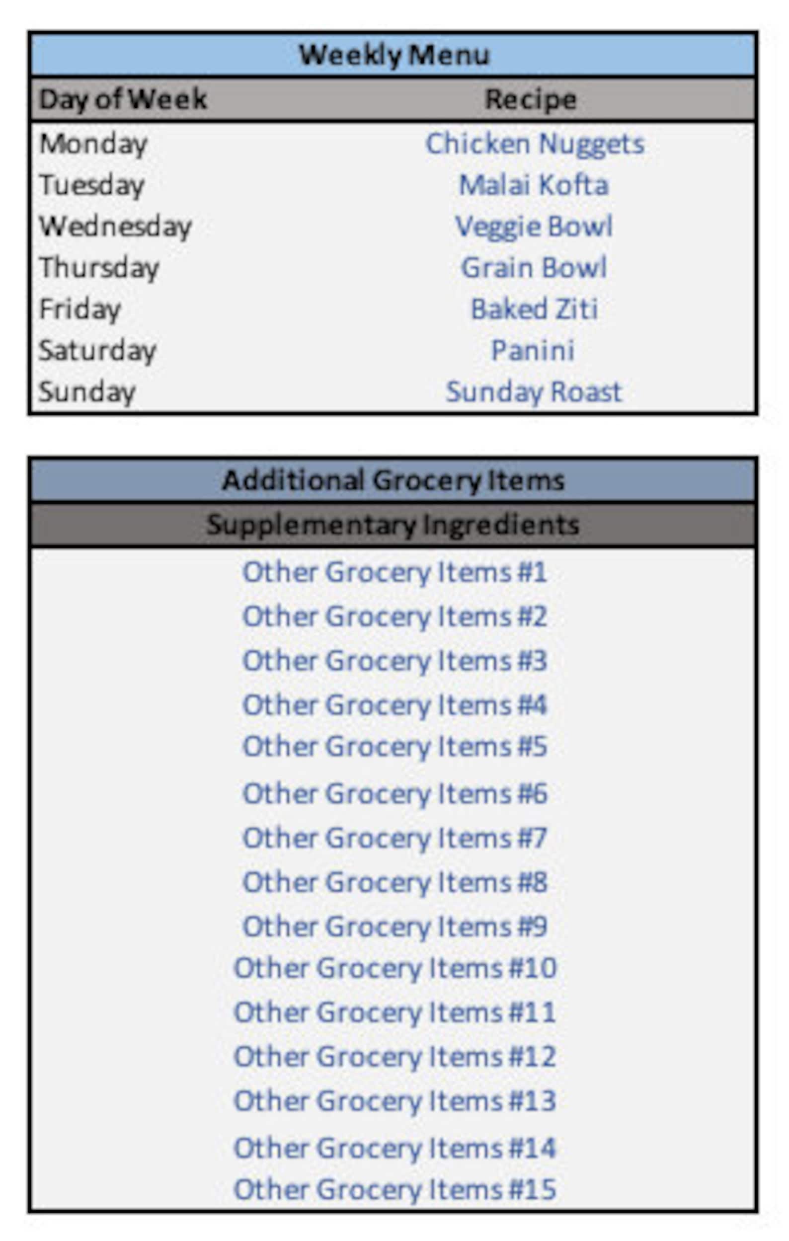 Random Meal and Grocery List Generator - Etsy