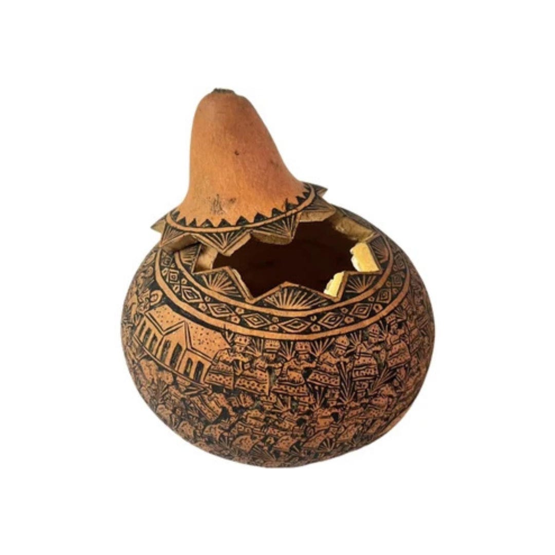 Hand-etched Peruvian Gourd, Traditional Village Scene Decor, Artisan ...