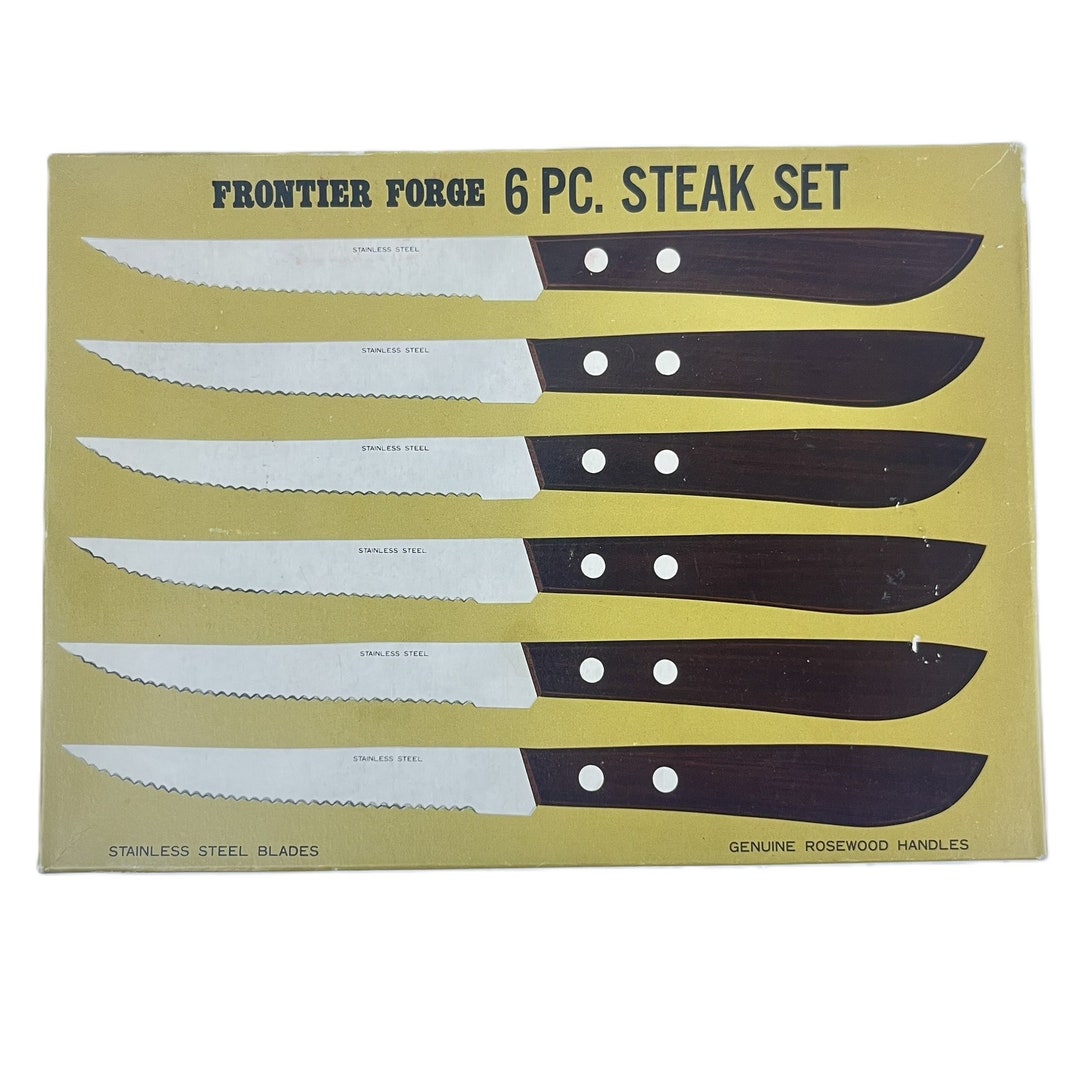 Vintage Frontier Forge 6-piece Steak Knife Set Rosewood Handles, Stainless Steel, Japan, 1960s ...