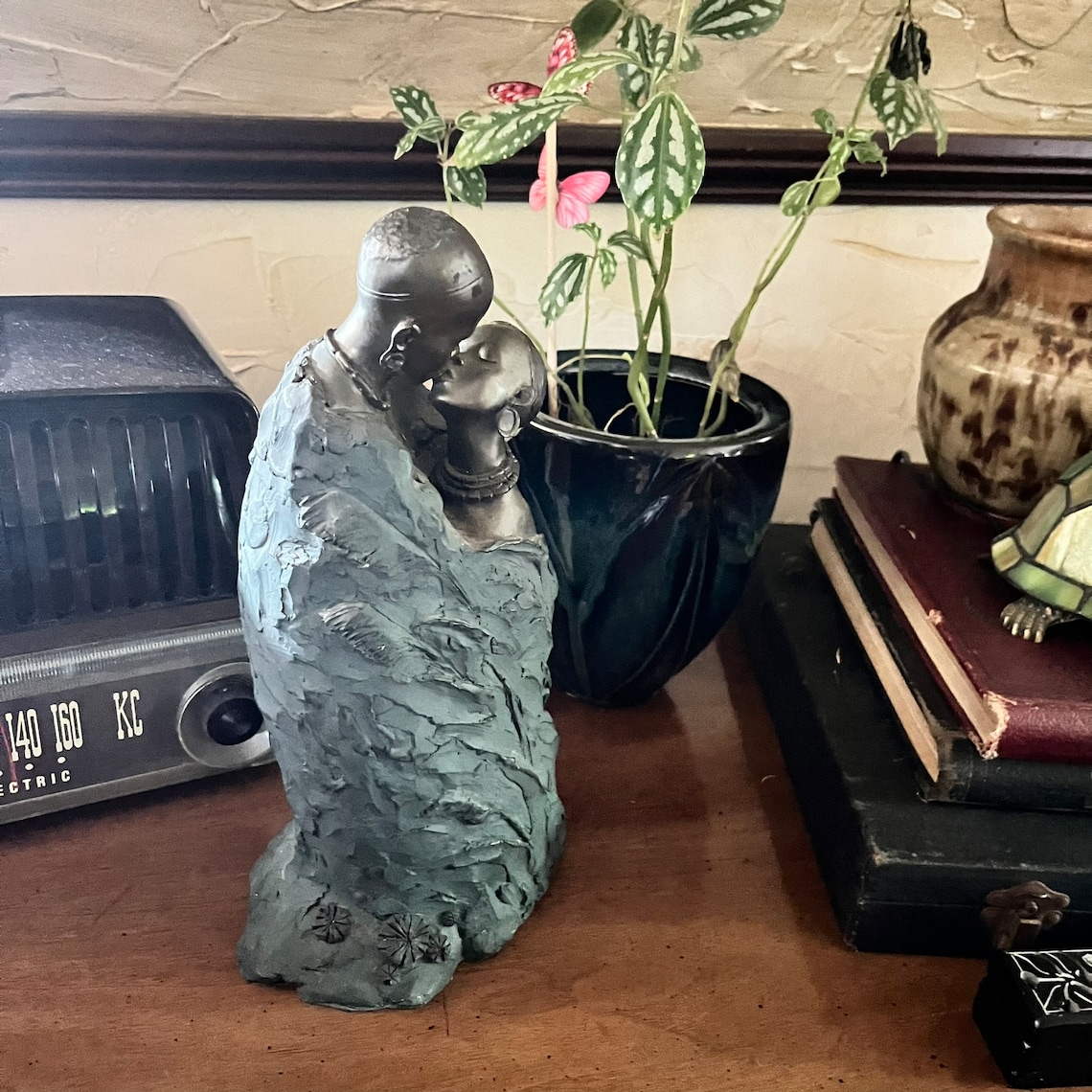 Embracing Couple Sculpture Modern Art Figurine 12.25 Inch Ceramic ...