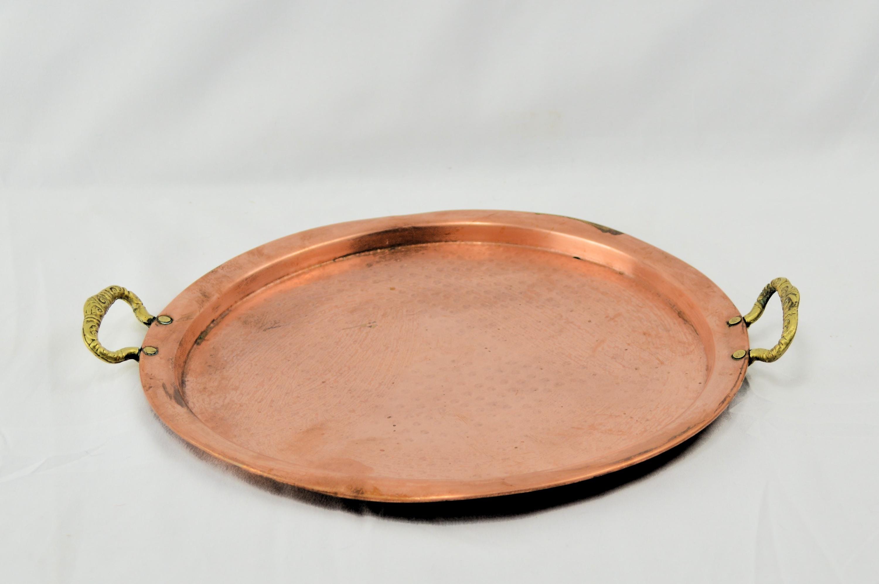 Vintage Hand-hammered Copper Serving Tray With Ornate Brass Handles ...